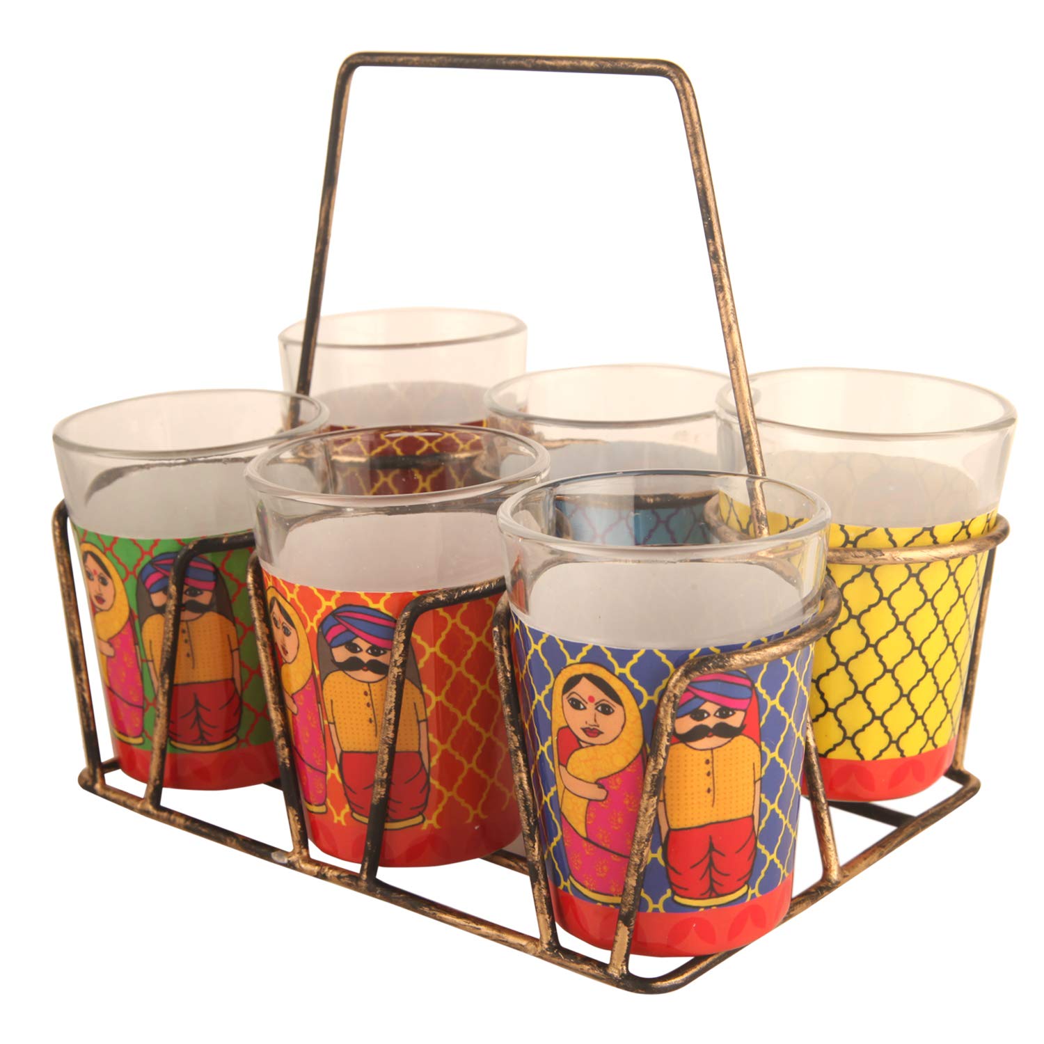 Buy ALL THINGS SUNDAR CHAI Glasses (Multi-6) Online at Low Prices in ...