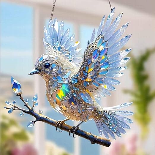 Amazon.com: Crystal Sky Bluebird Stained Art Ornament, 6 Inches 2D ...