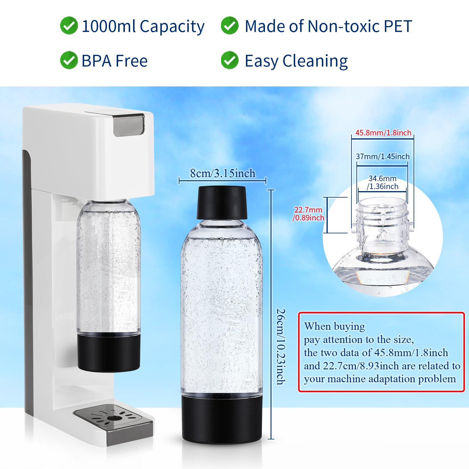 meekoo 4 Pcs Soda Carbonating Bottles Clear Soda Maker Bottle Plastic ...