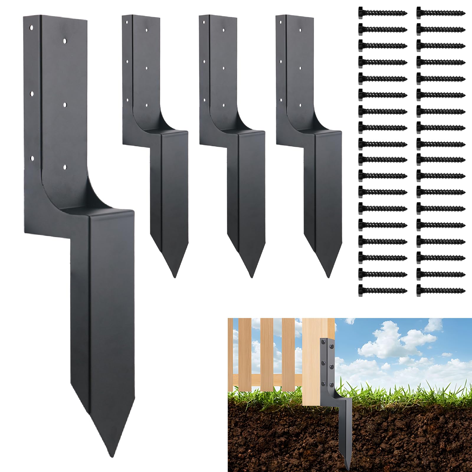 Snapklik.com : Heavy Duty Steel Fence Repair Stakes, 4"x4"