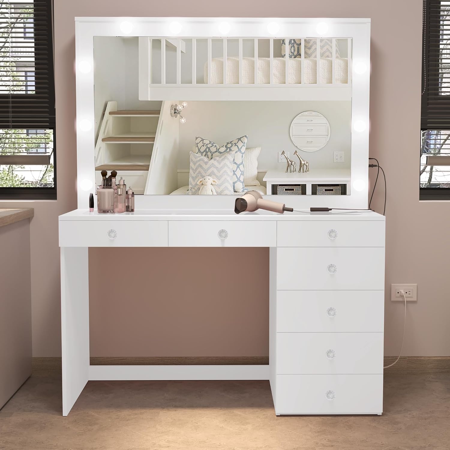 Amazon.com: Boahaus Silvana LARGE Makeup Vanity Desk with Lights, 7 ...