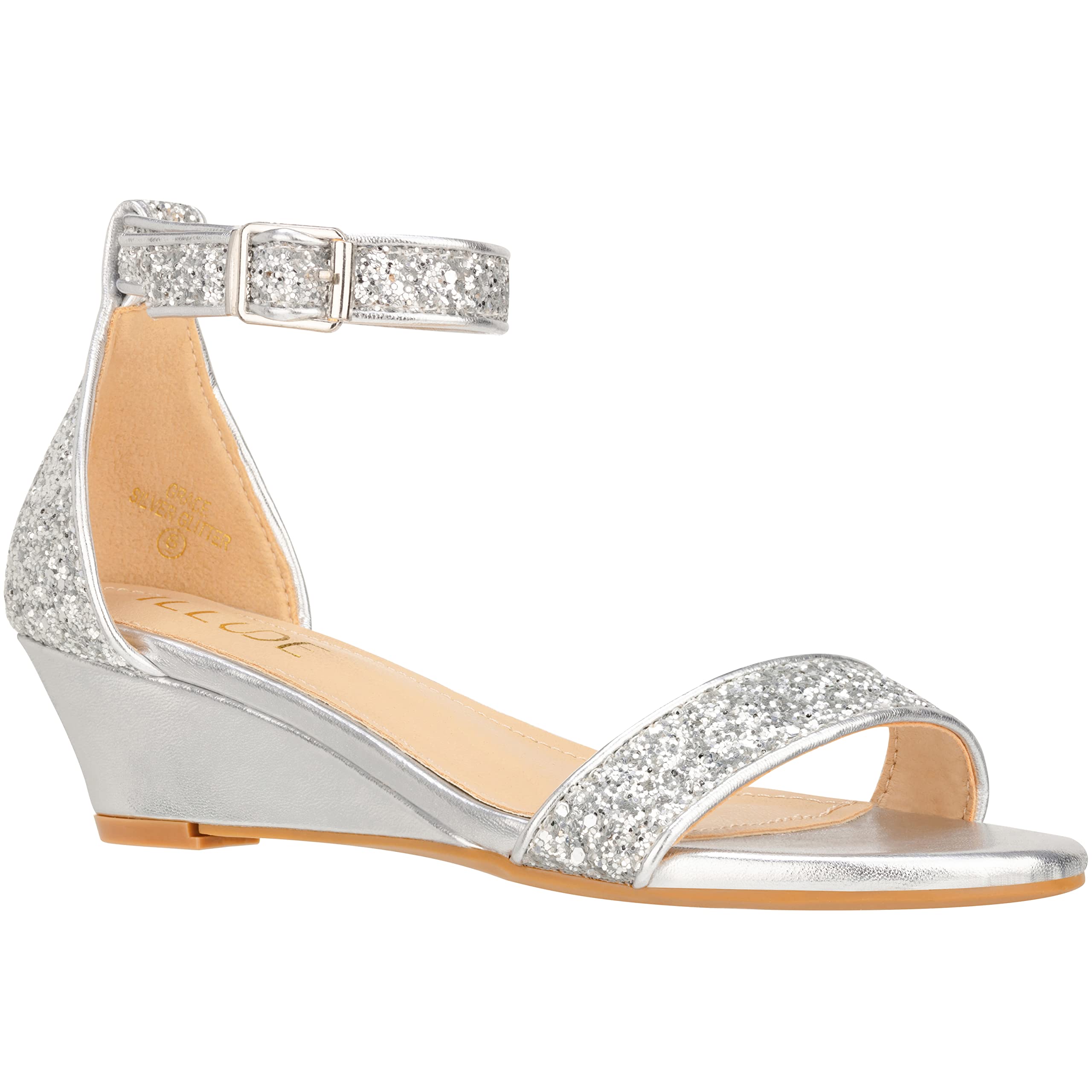 ILLUDE Women's Open Toe Ankle Strap Low Wedge Sandal Comfortable ...
