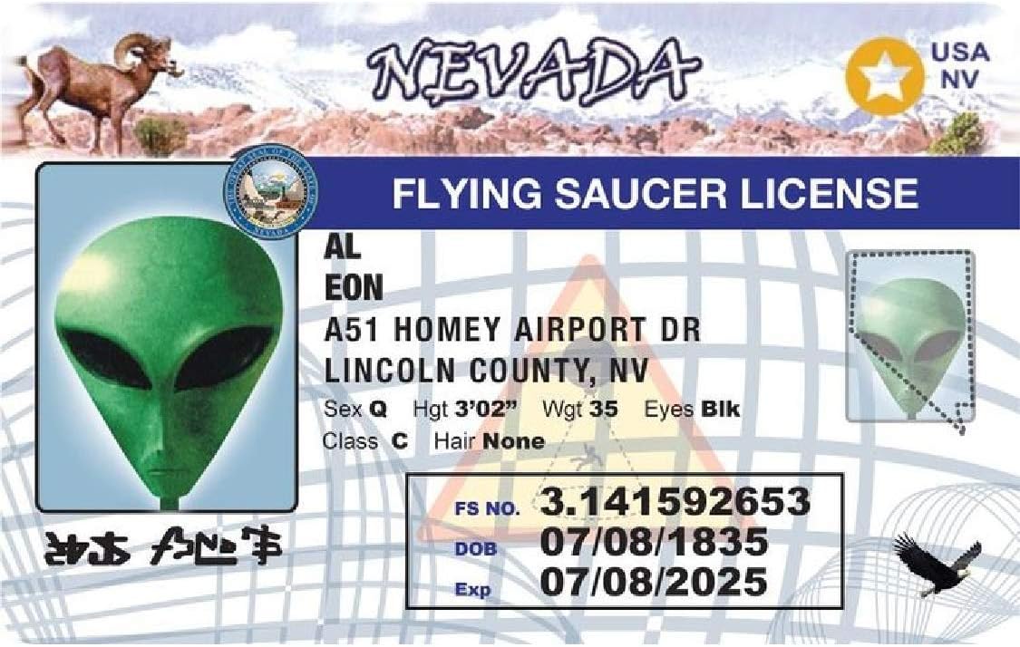 Amazon.com: Signs 4 Fun Parody ID | Nevada Alien ID | Fake ID Novelty ...
