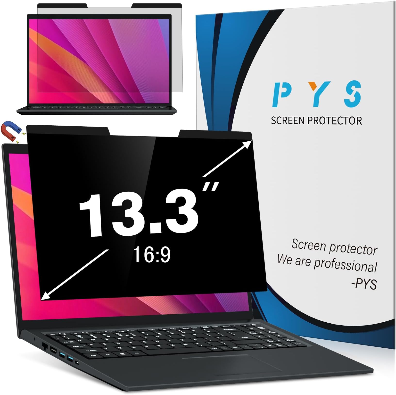 Amazon.com: PYS Magnetic Laptop Privacy Screen 13.3 Inch - Removable ...