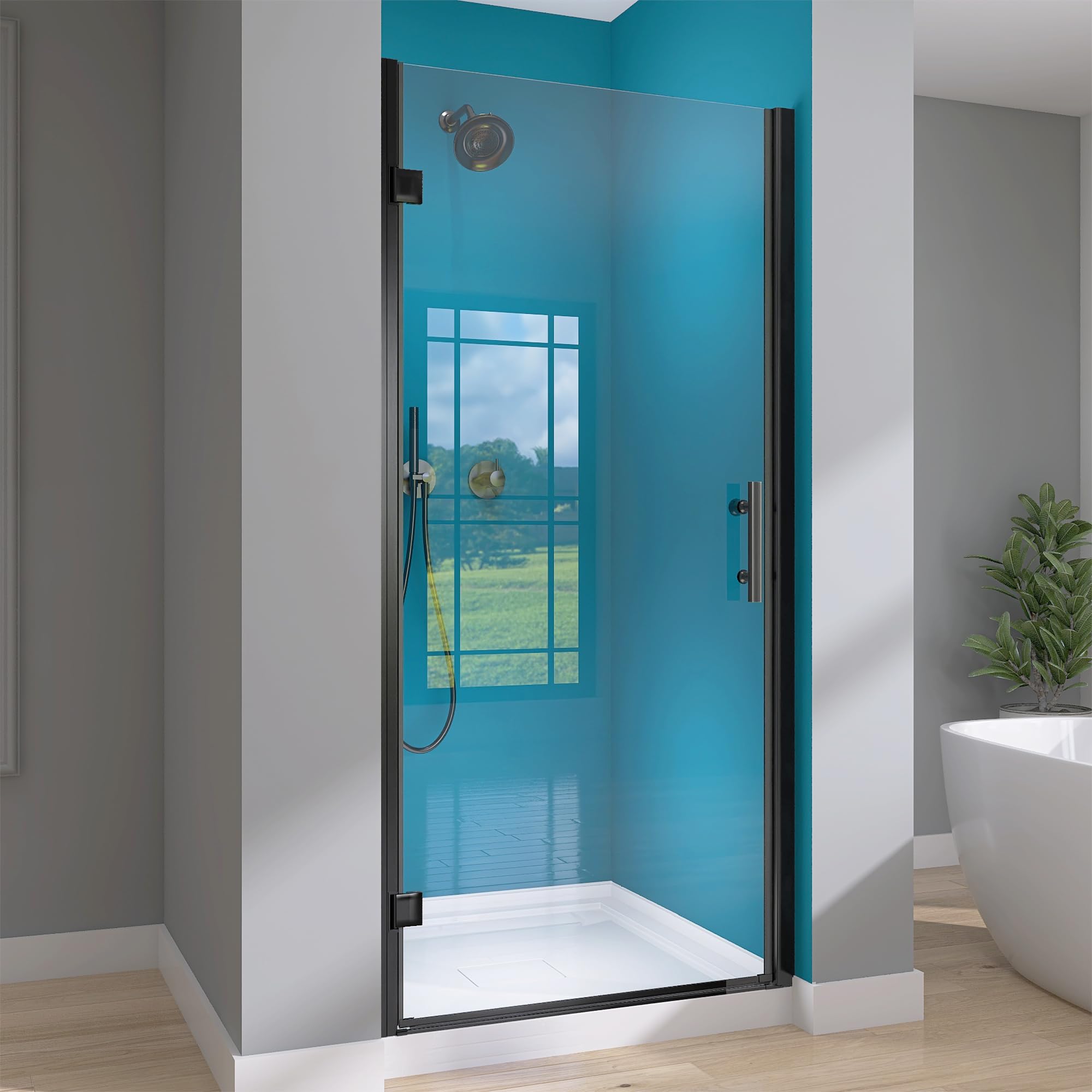 GETPRO Frameless Shower Door Pivot 34 in.W x 72 in.H Swing Single Small ...