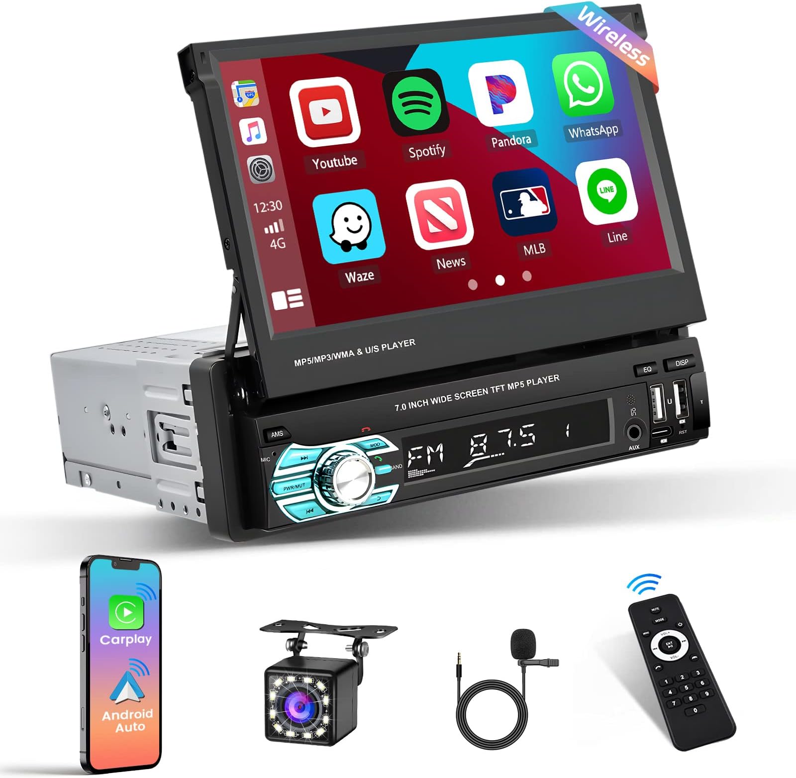 Amazon.com: [Manual Flip Up Screen] Single Din Car Stereo Compatible ...