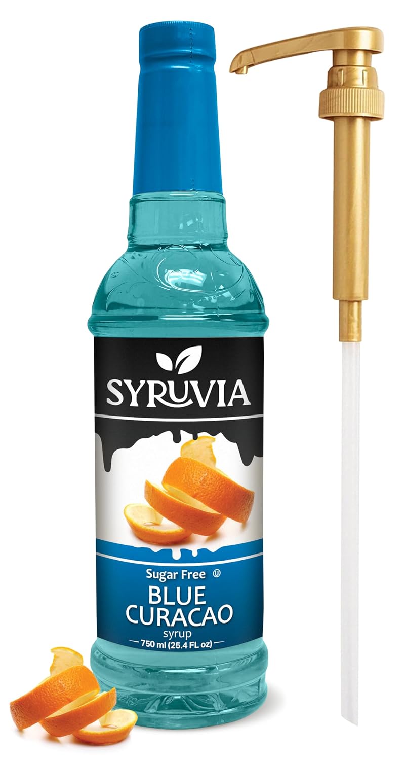 Amazon.com: Syruvia Sugar Free Blue Curacao Syrup With Syrup Pump ...