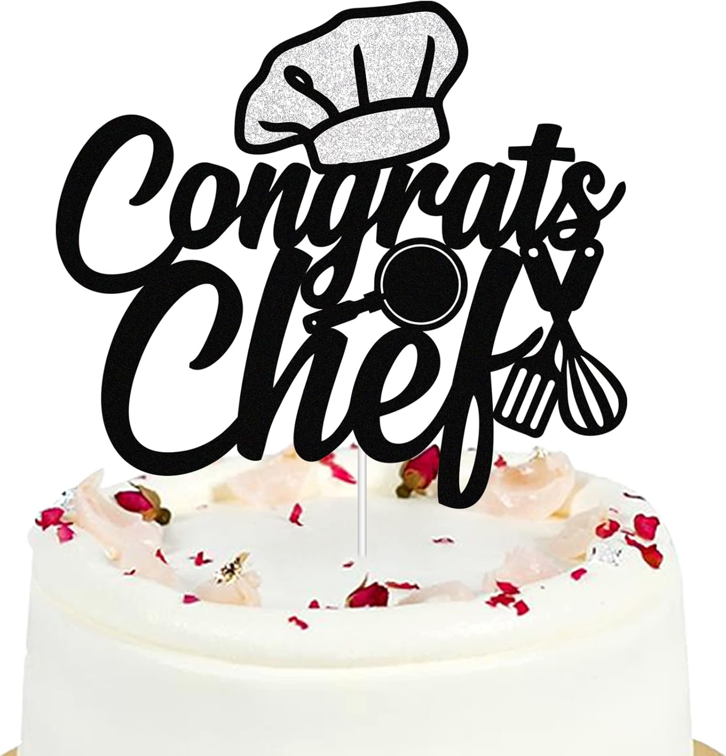 Amazon.com: Black Glitter Congrats Chef Cake Topper - Culinary School ...