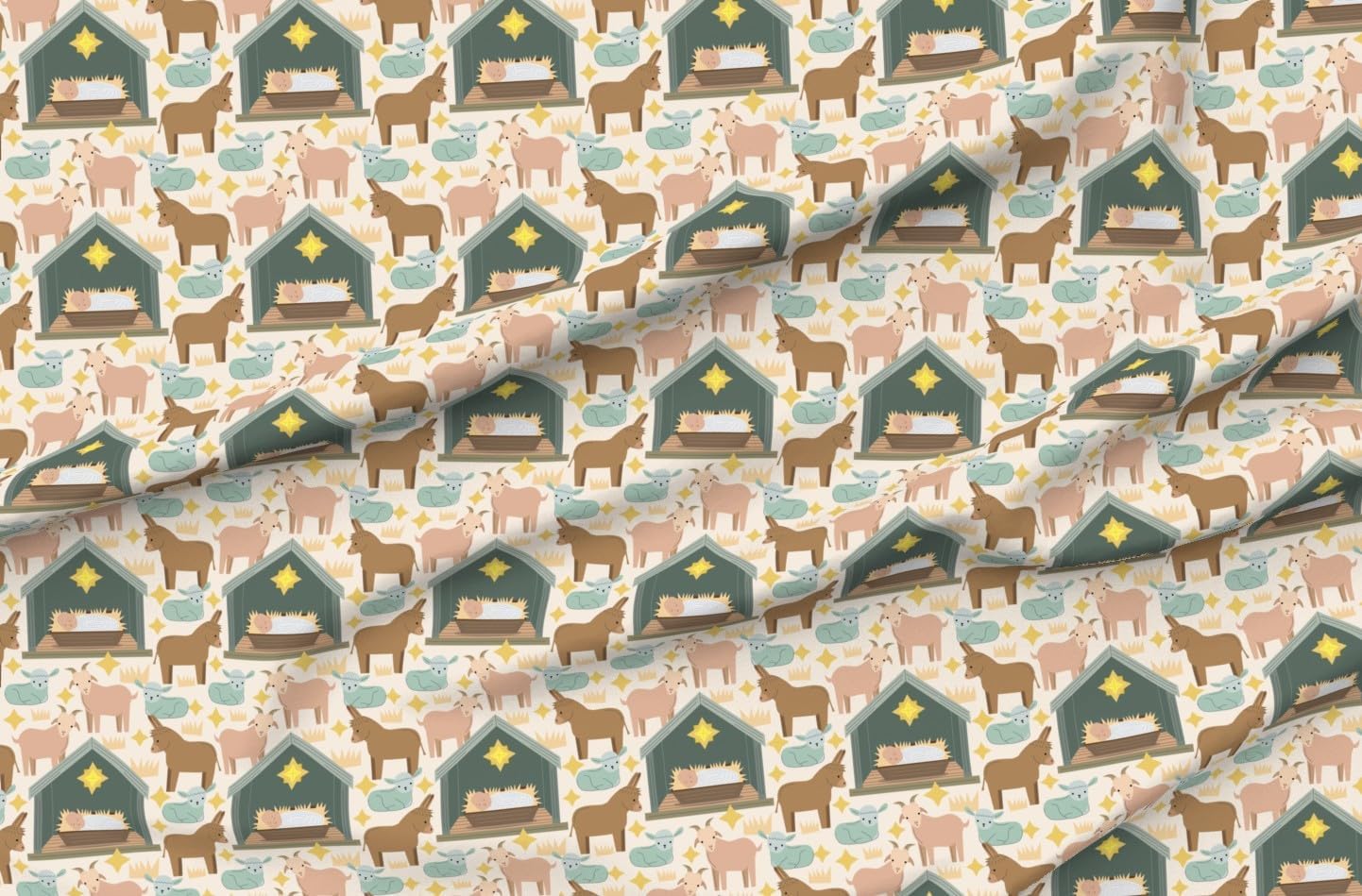 Amazon.com: Spoonflower Fabric - Goat Lamb Religious Nativity Manger ...
