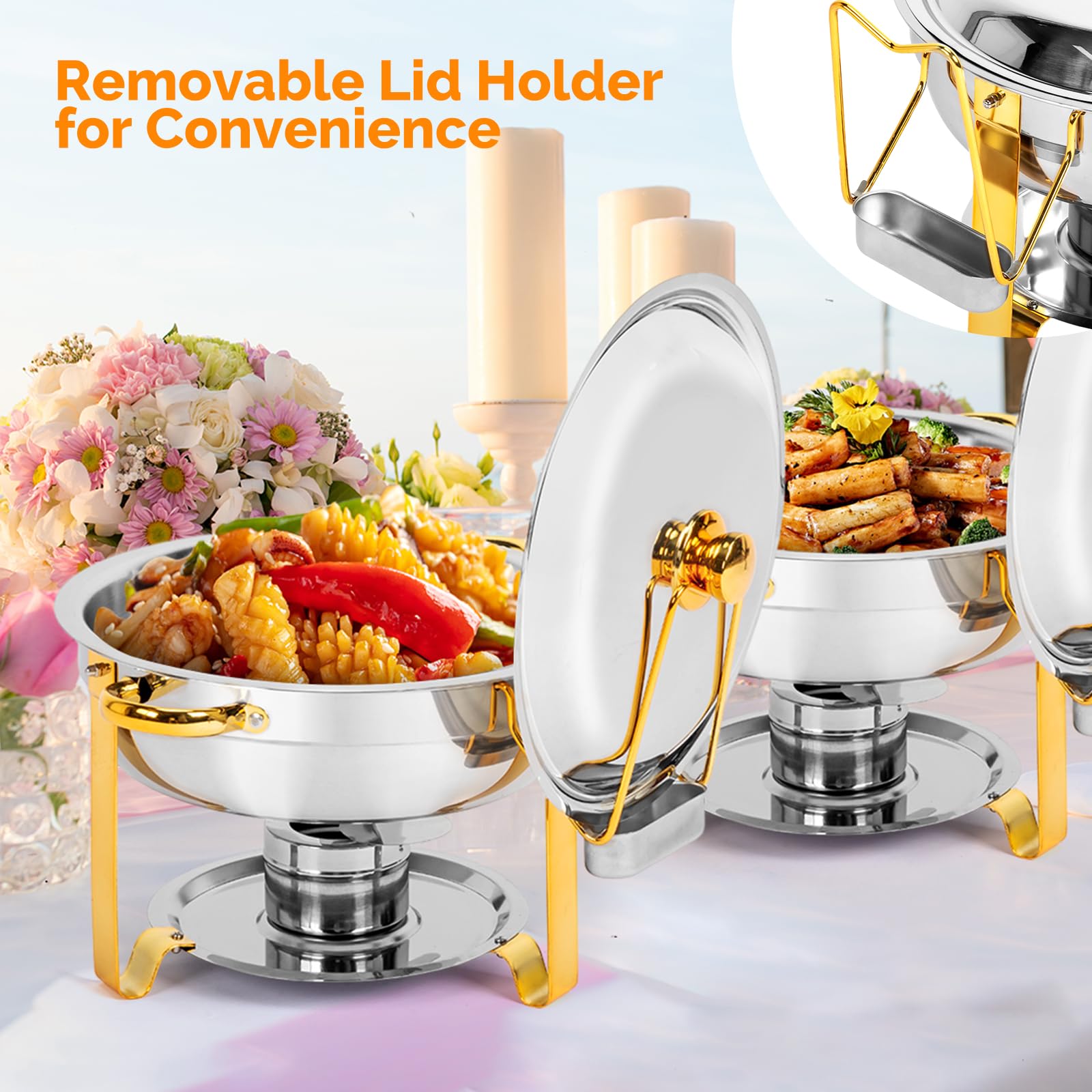 Snapklik.com : ROVSUN Gold Chafing Dishes For Buffet, 6QT 2 Pack Round ...