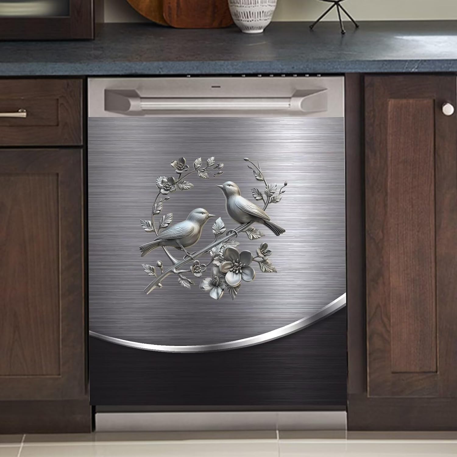 Amazon.com: Dishwasher Cover Sheet Magnetic Bird Flower,Grey Metal ...