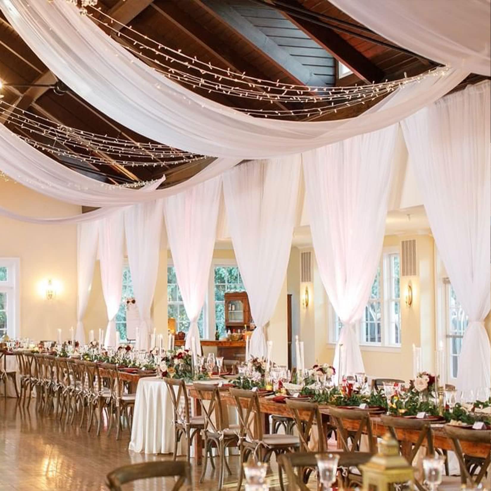 Amazon.com: Ceiling Drapes for Weddings White 6 Panels 5ftx20ft ...
