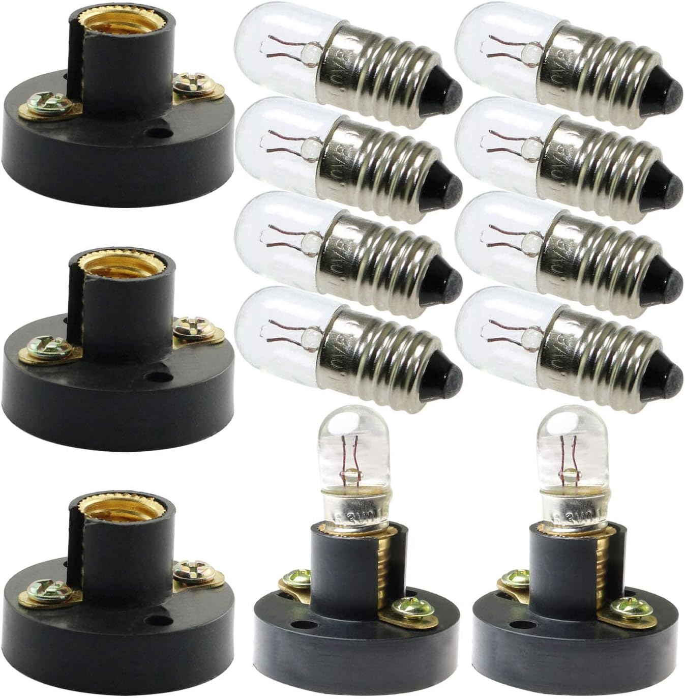 MEETOOT Set of 10pcs Screw Mini Bulb 6.3V and 5pcs E10 Mini Bulb Holder ...