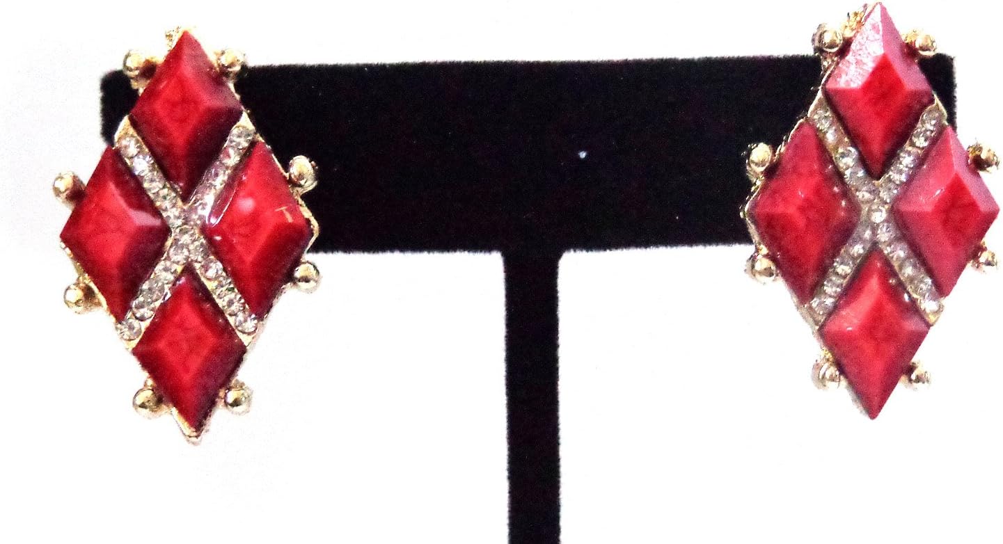 Amazon.com: Clip-on Earrings Red and Crystal Gold tone Backing Clip ...