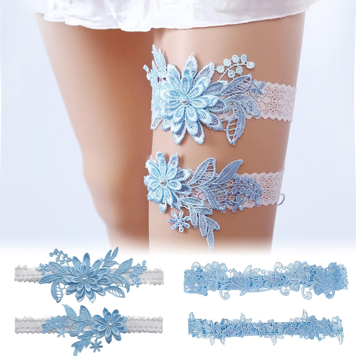 4 Pieces Wedding Garter for Brides, Bridal Lace Leg Garter, Flower Lace ...
