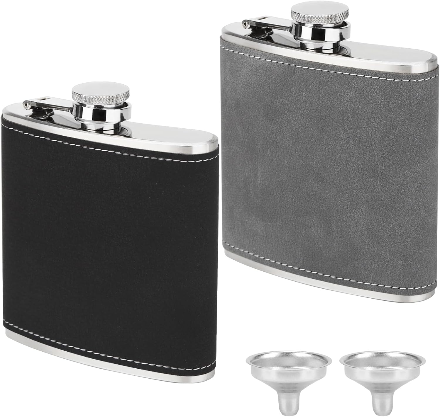 2 Pack Hip Flasks for Liquor with 2 Funnels - 6oz Stainless Steel ...