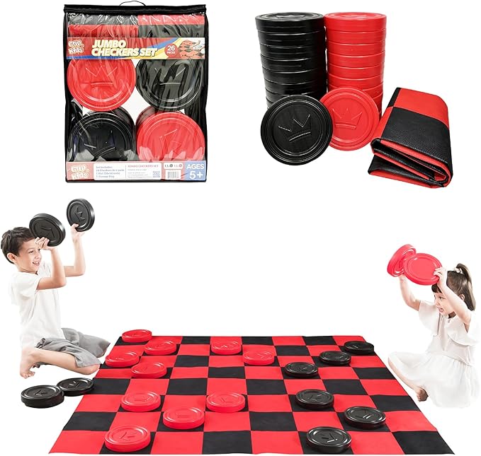 Amazon.com: Grip Kids Jumbo Checkers Set with Storage Bag - 58 inch mat ...