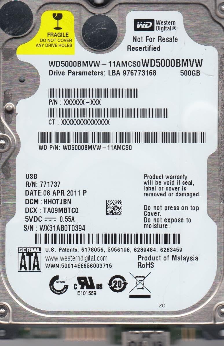 WD5000AAKS-65A7B0, DCM DBRNHT2MGB, Western Digital 500GB SATA 3.5 Hard ...