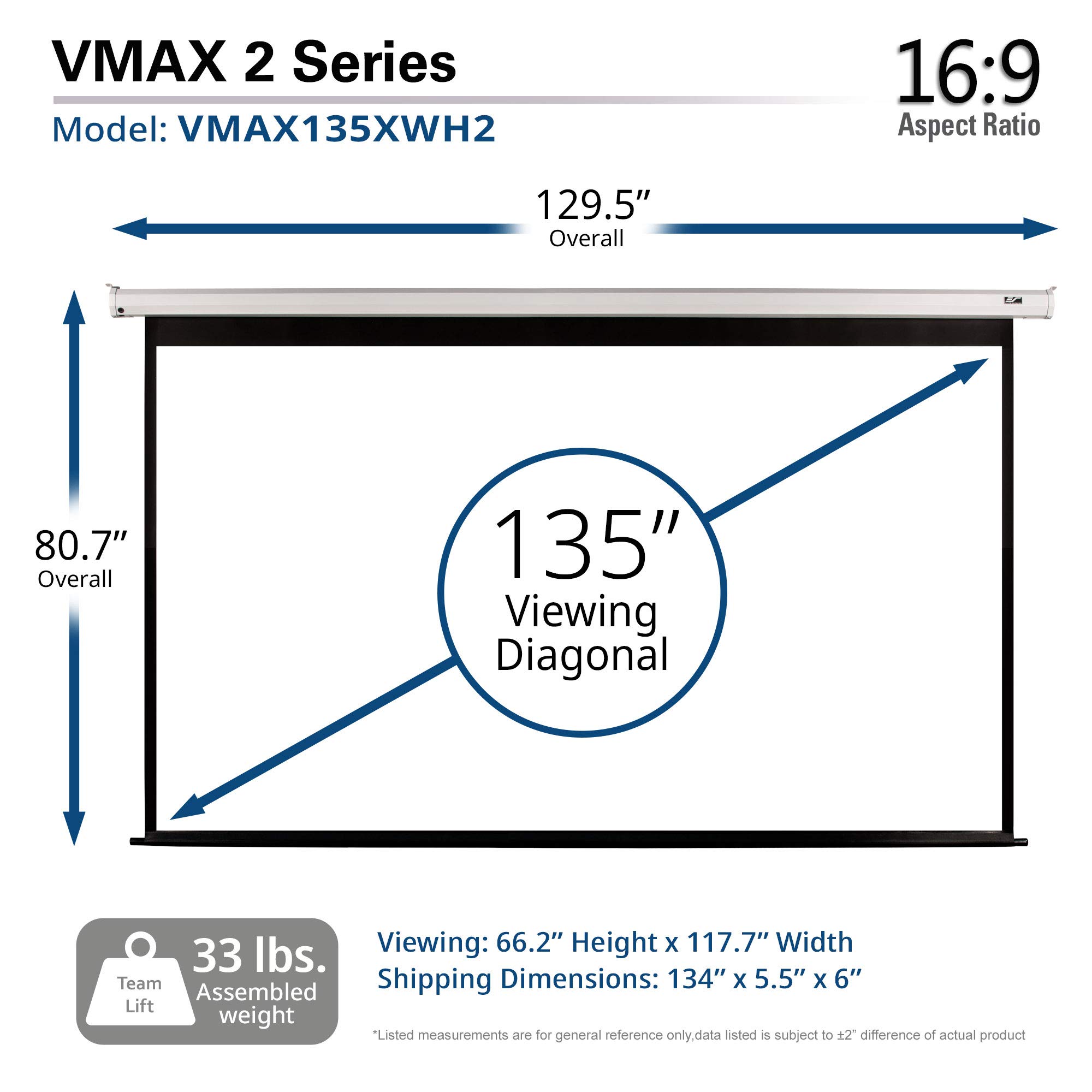 Elite Screens VMAX2, 135-inch 16:9, Wall Ceiling Electric Motorized ...