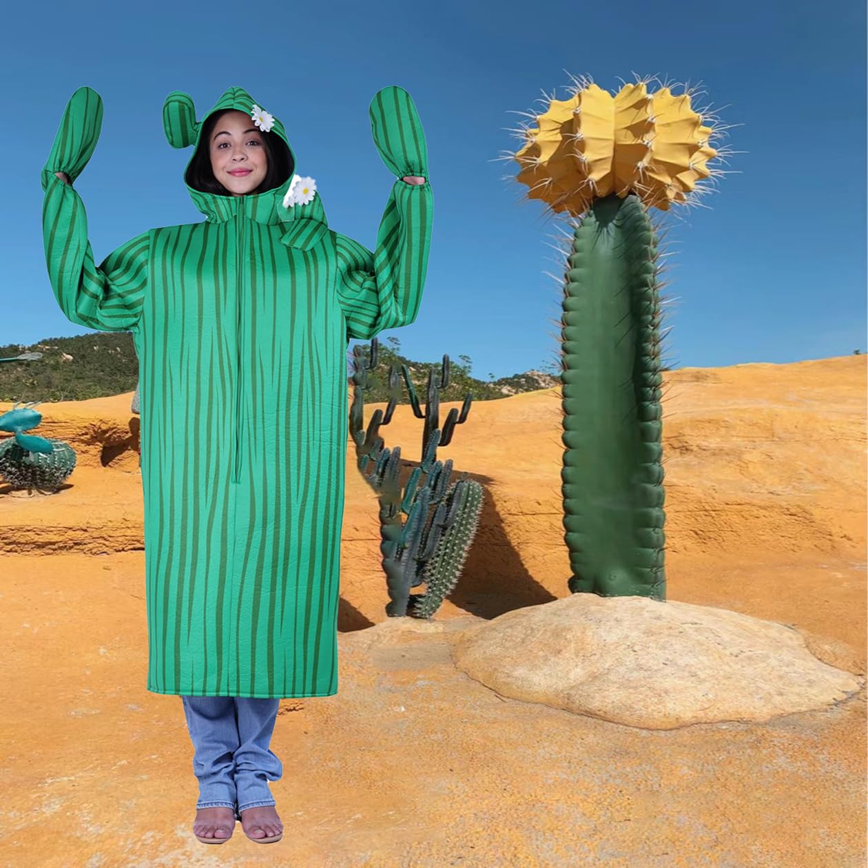 Snapklik.com : Unisex Adult Cactus Costume Women Green Plant Jumpsuit ...
