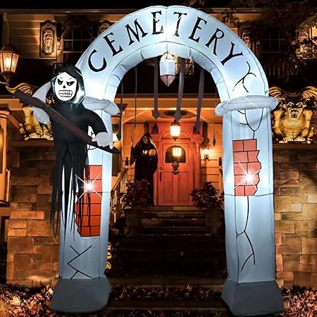 Amazon.com: 8FT Tall Halloween Inflatable Cemetery Archway with 7 LED ...