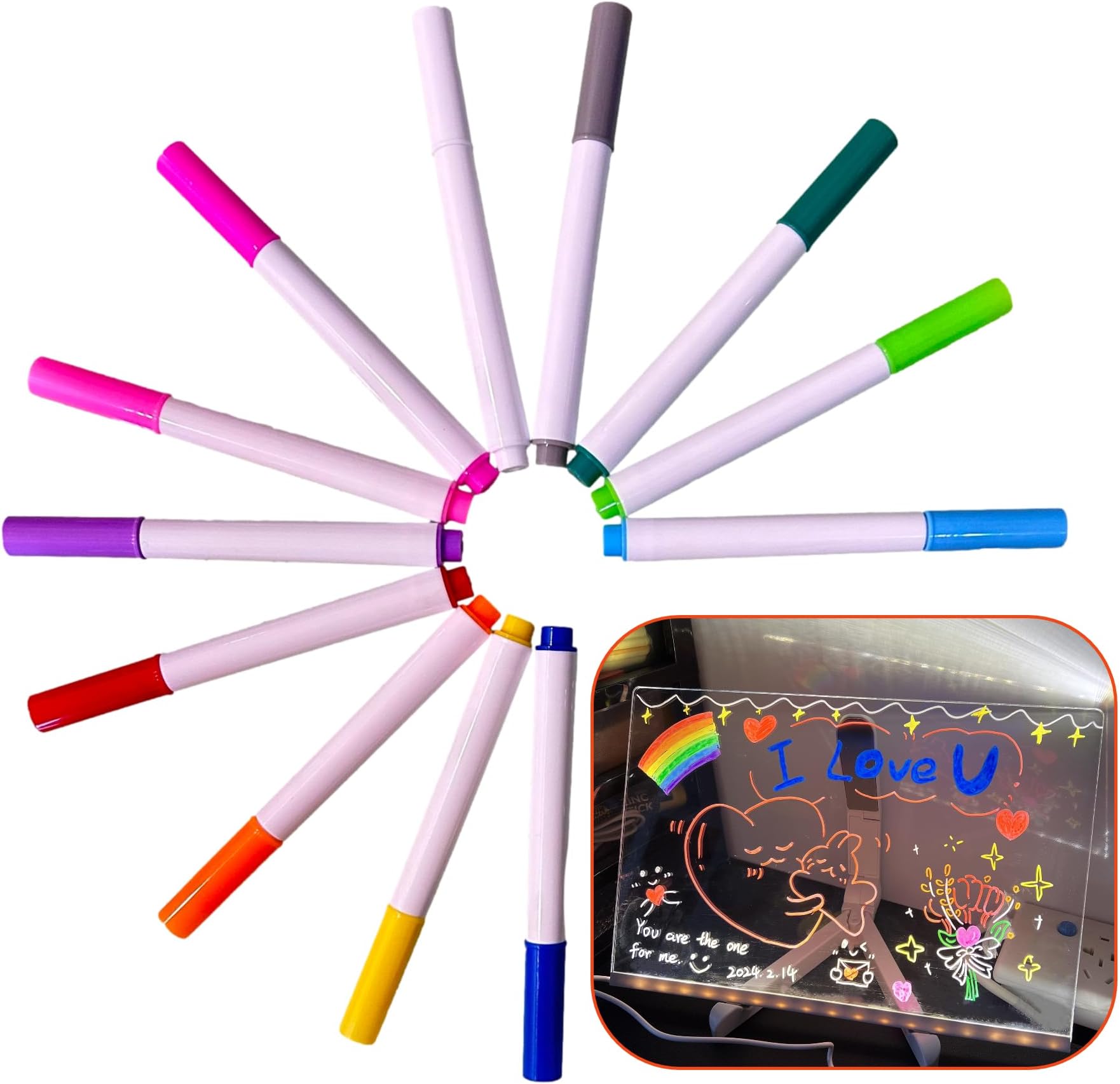 Furrbudie 12pcs Led Light Board Colours Pen, Replacement Neon Pens for ...