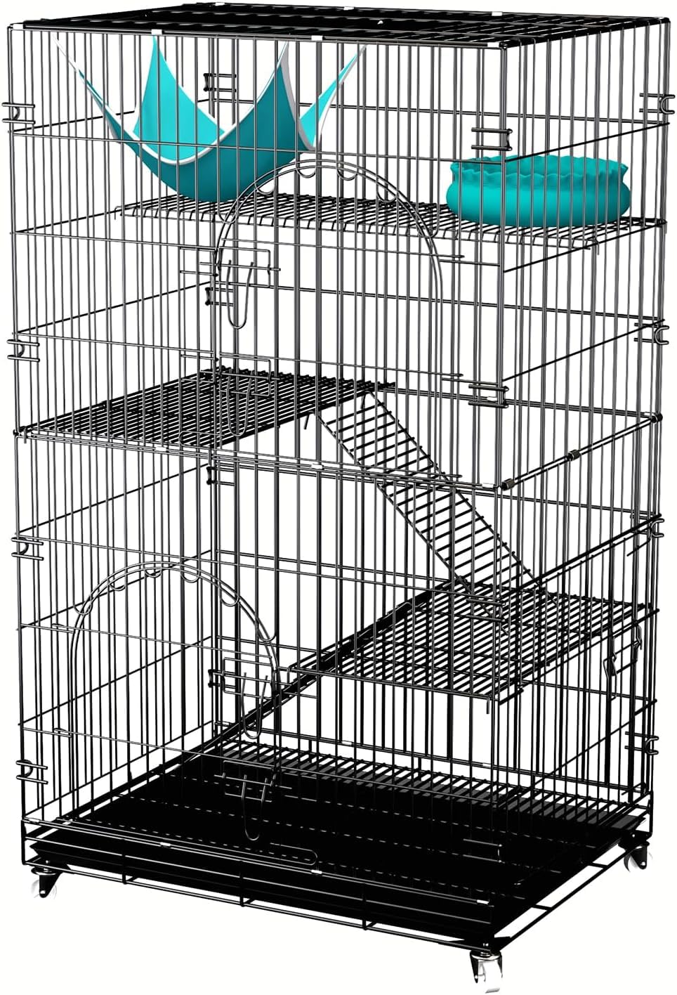 Goyappin Foldable Cat Cage, 46 Inch 3-Tier Large Kennel Enclosure with ...
