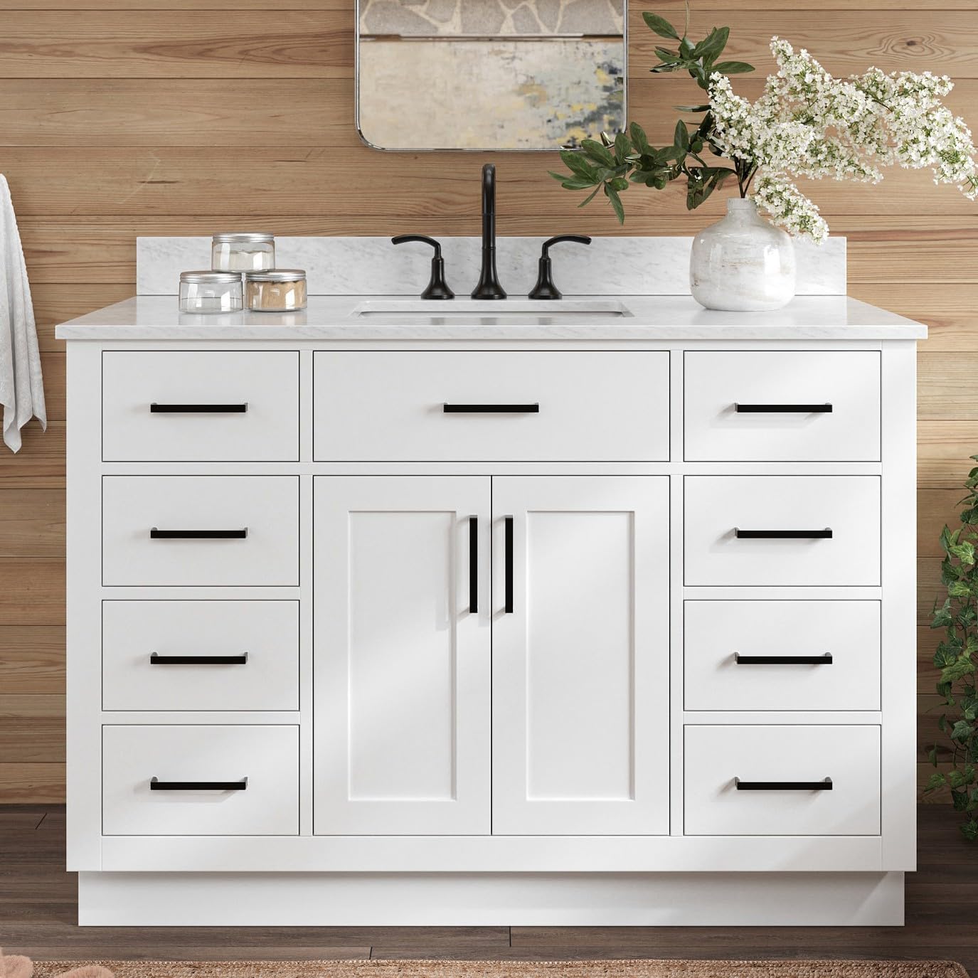 Amazon.com: ARIEL Bathroom Vanity 49" White with Italian Carrara Marble ...