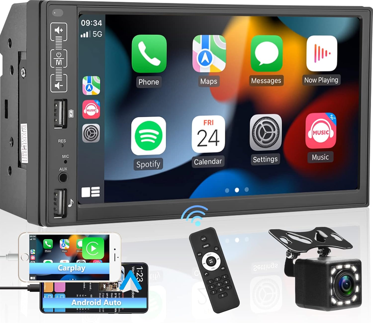 Rimoody Double Din Car Stereo with Apple Carplay and Android Auto, 7 ...