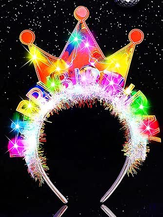 Amazon.com: GENBREE Light Up Birthday Crown Headband Happy Birthday ...