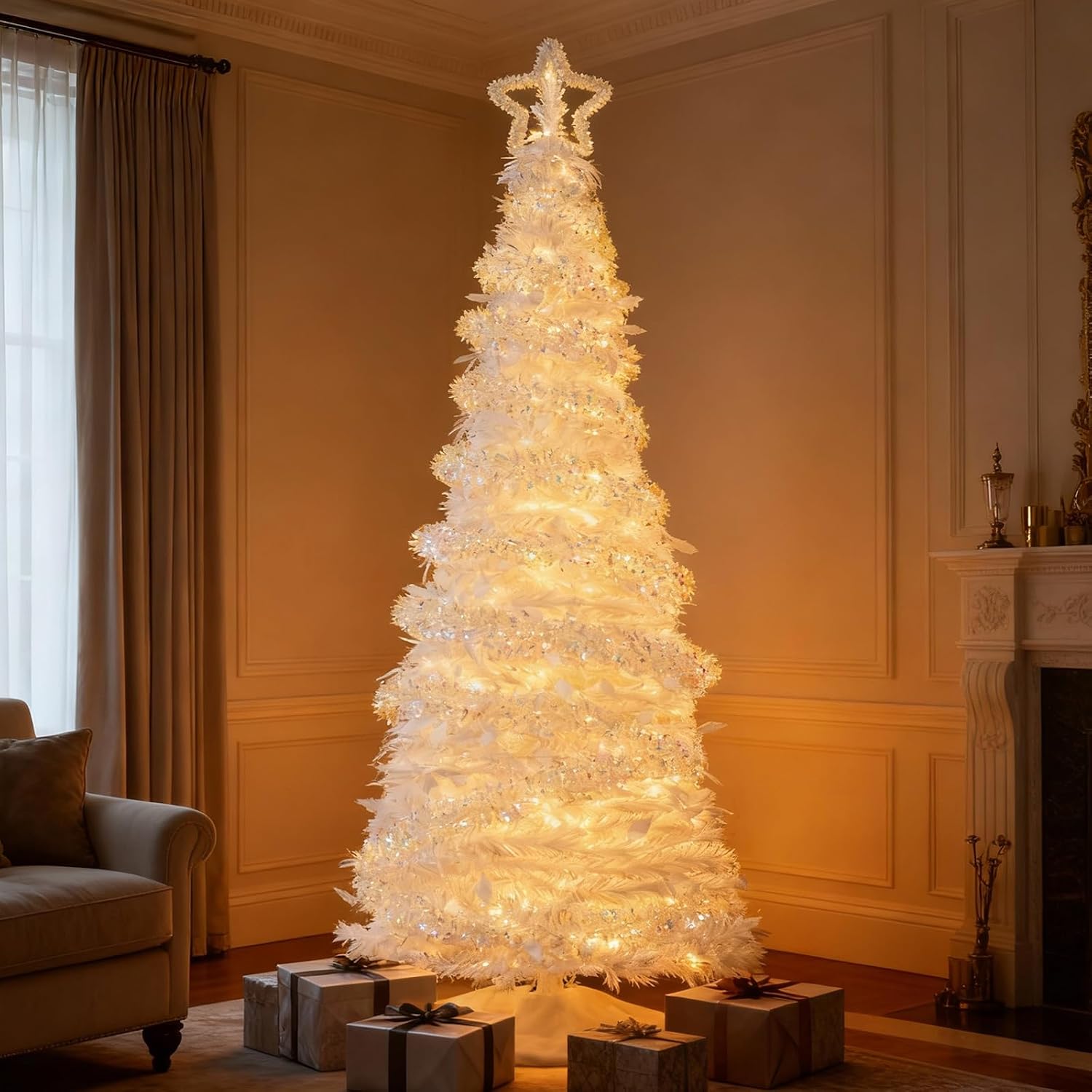 Amazon.com: White Prelit Christmas Tree 7Ft, Plug in Christmas Tree ...