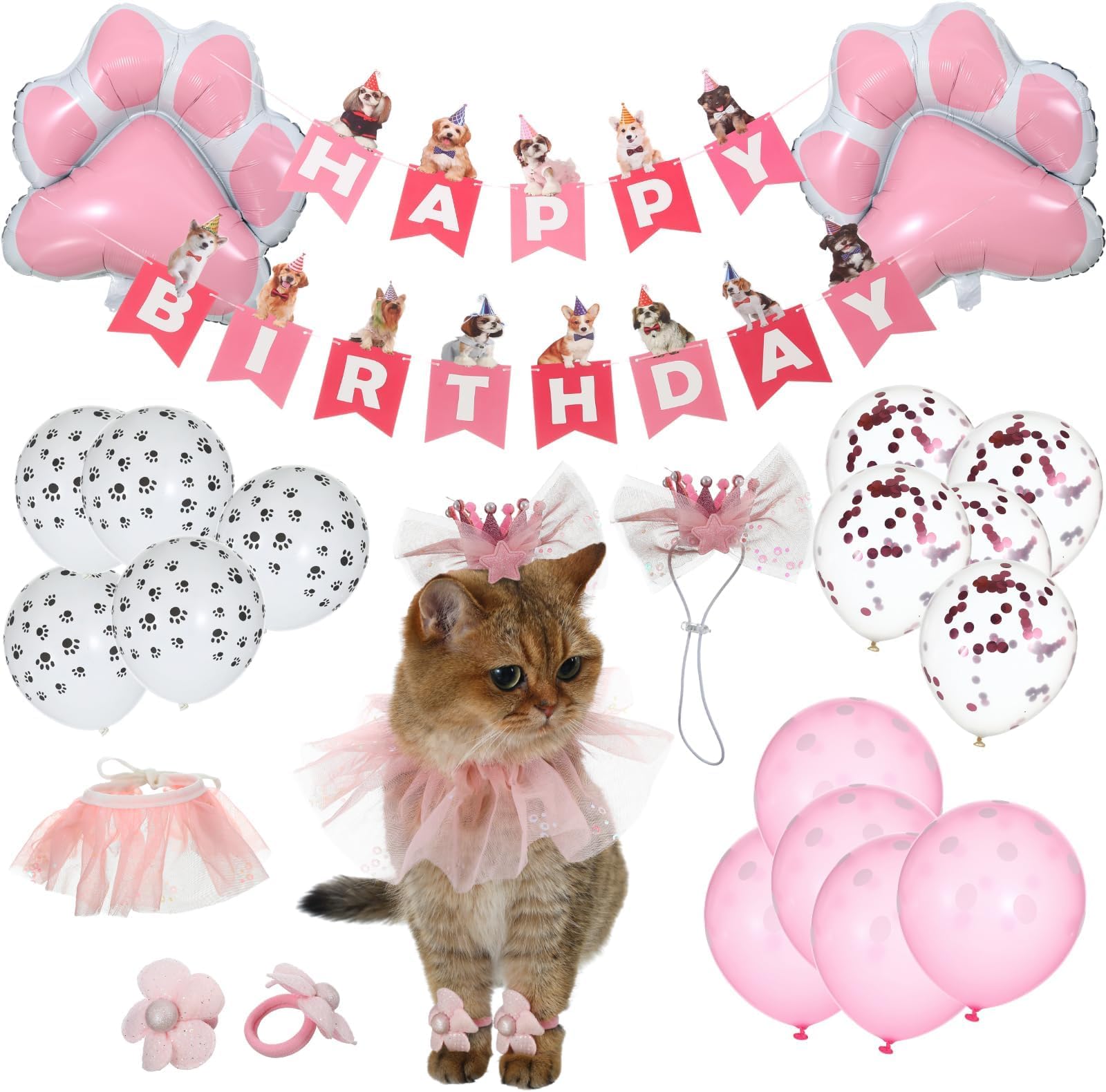 Amazon.com : Hihope Dog Cat Birthday Decorations - Girl Dog Birthday Bandana Set with Dog ...