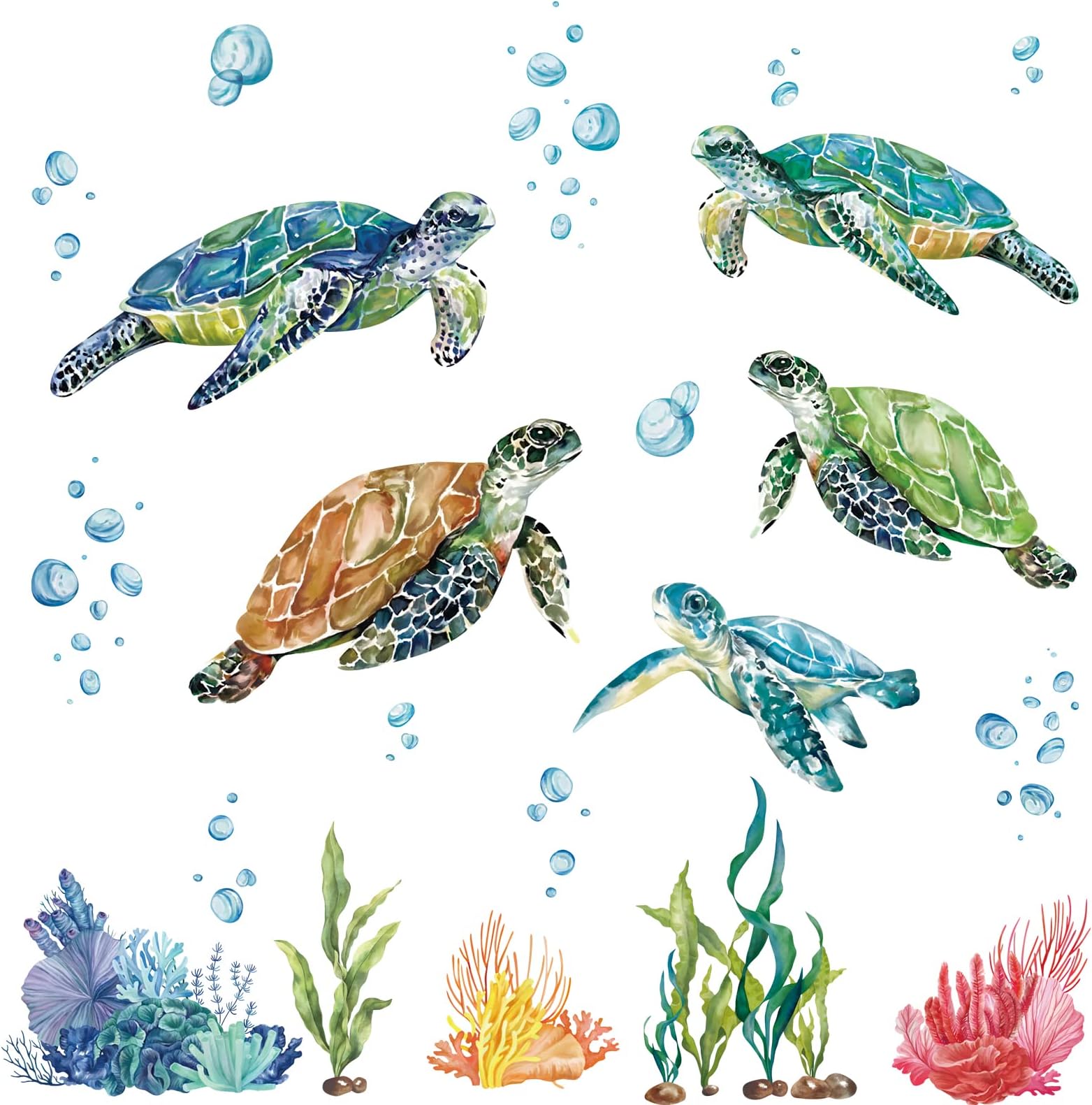 Amazon.com: wondever Ocean Seaweed Grass Wall Stickers Turtle Under The ...
