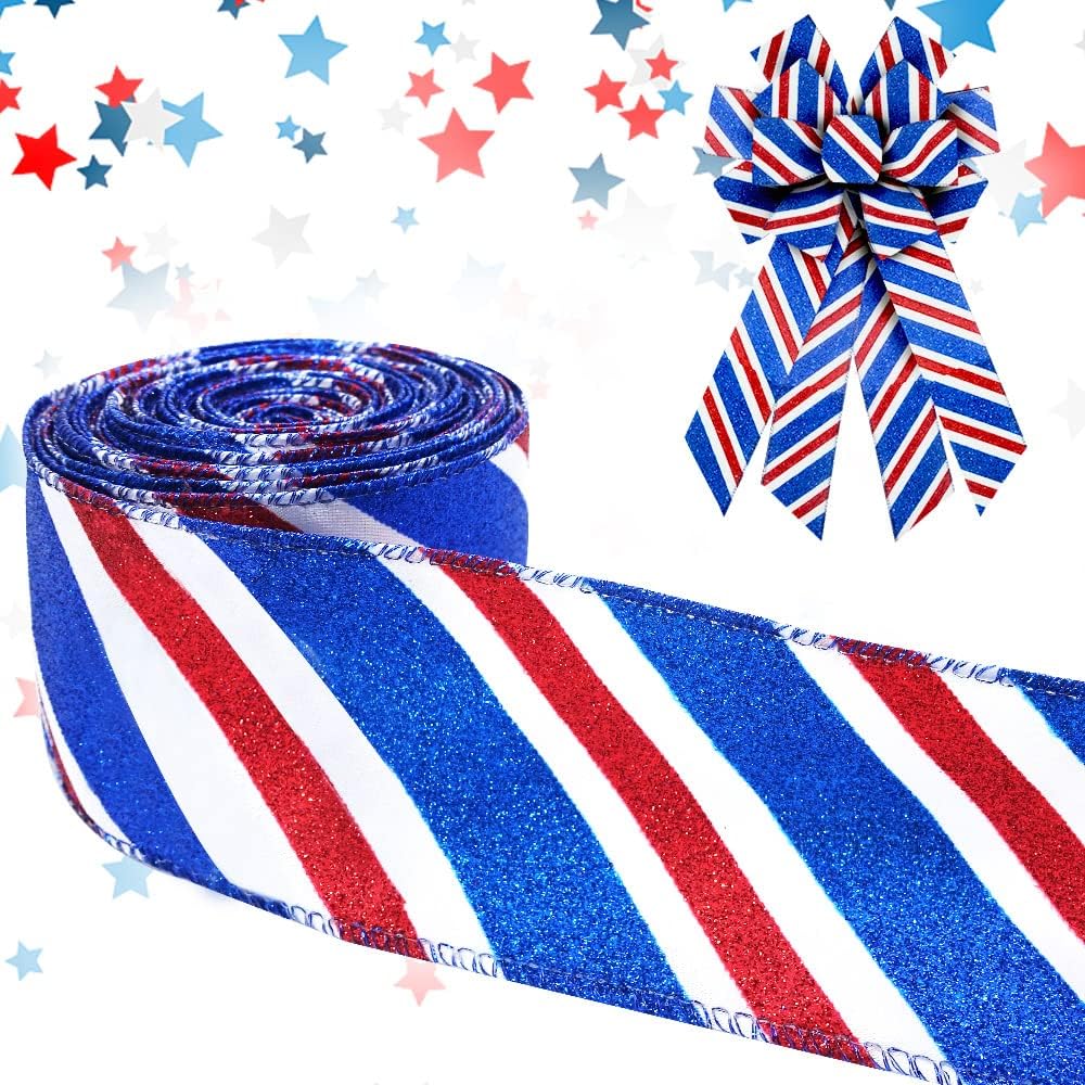 Amazon.com: Threetols Patriotic Wired Edge Ribbons 2.5" 10 Yards, Red ...