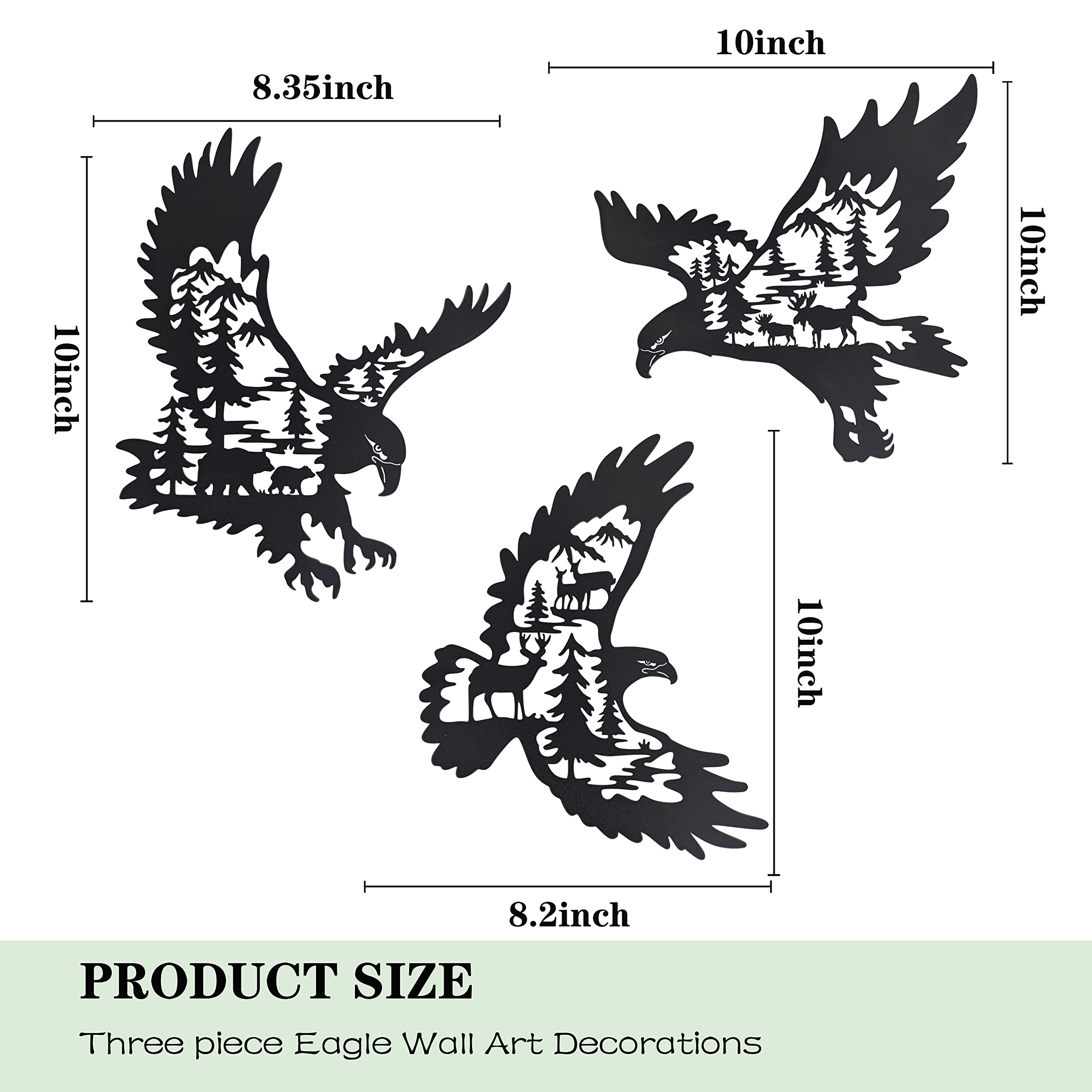 Snapklik.com : Metal Eagle Wall Art Decor Set Of 3,Bald Eagle Wall Decor