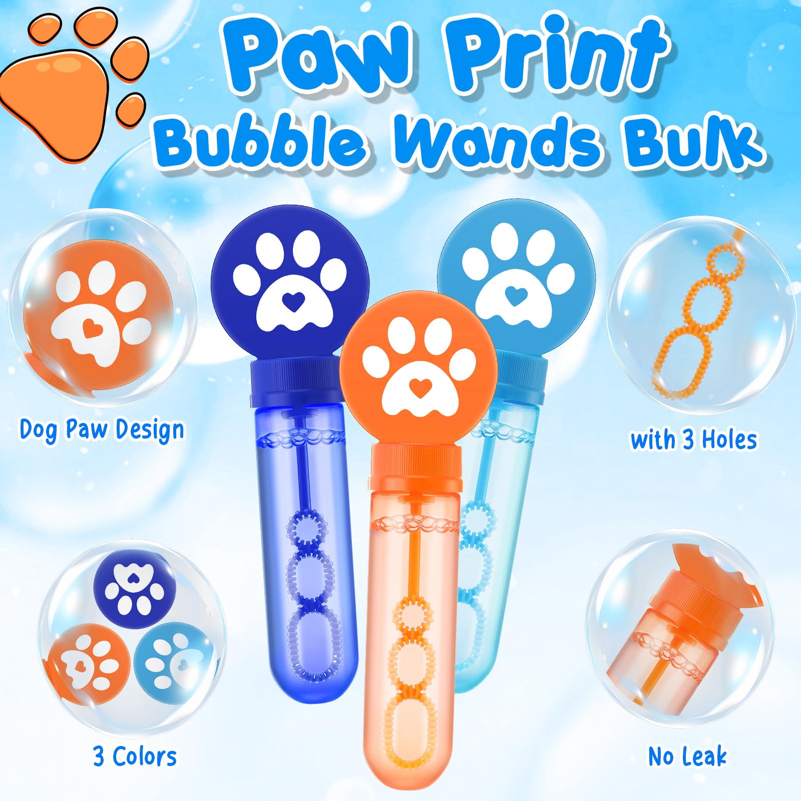 Snapklik.com : Rotatingpals 24 Pcs Blue Dog Paw Print Bubble Wands Mini ...