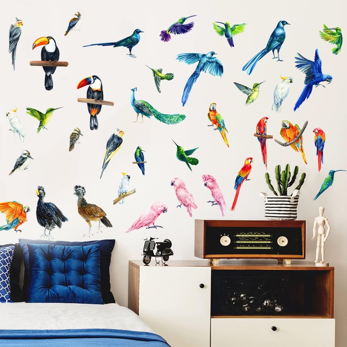 Amazon.com: MEFOSS Watercolor Tropical Birds Wall Decals Removable DIY ...