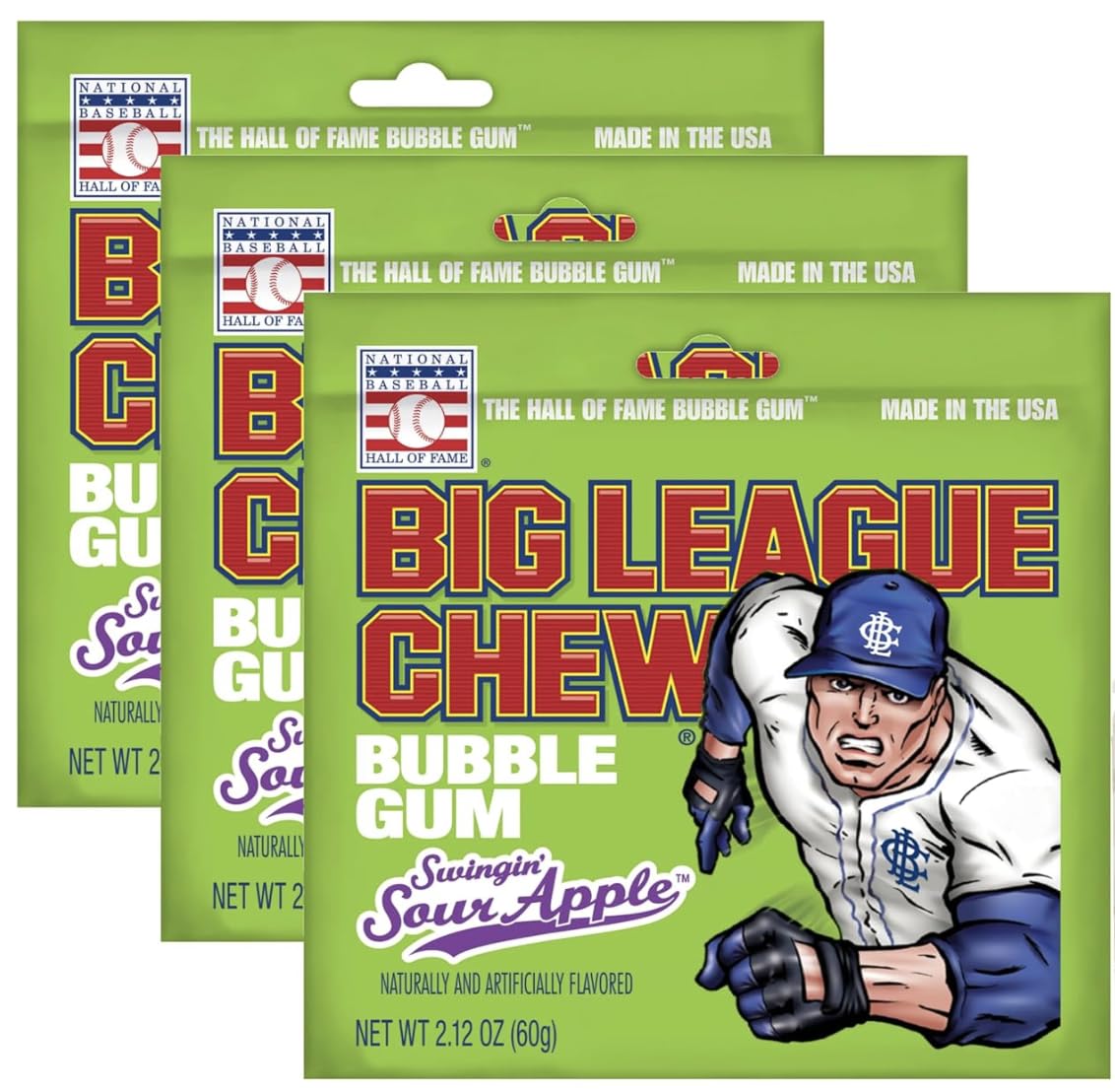 Amazon.com : Big League Chew Swingin' Sour Apple Shredded Bubble Gum, 2 ...