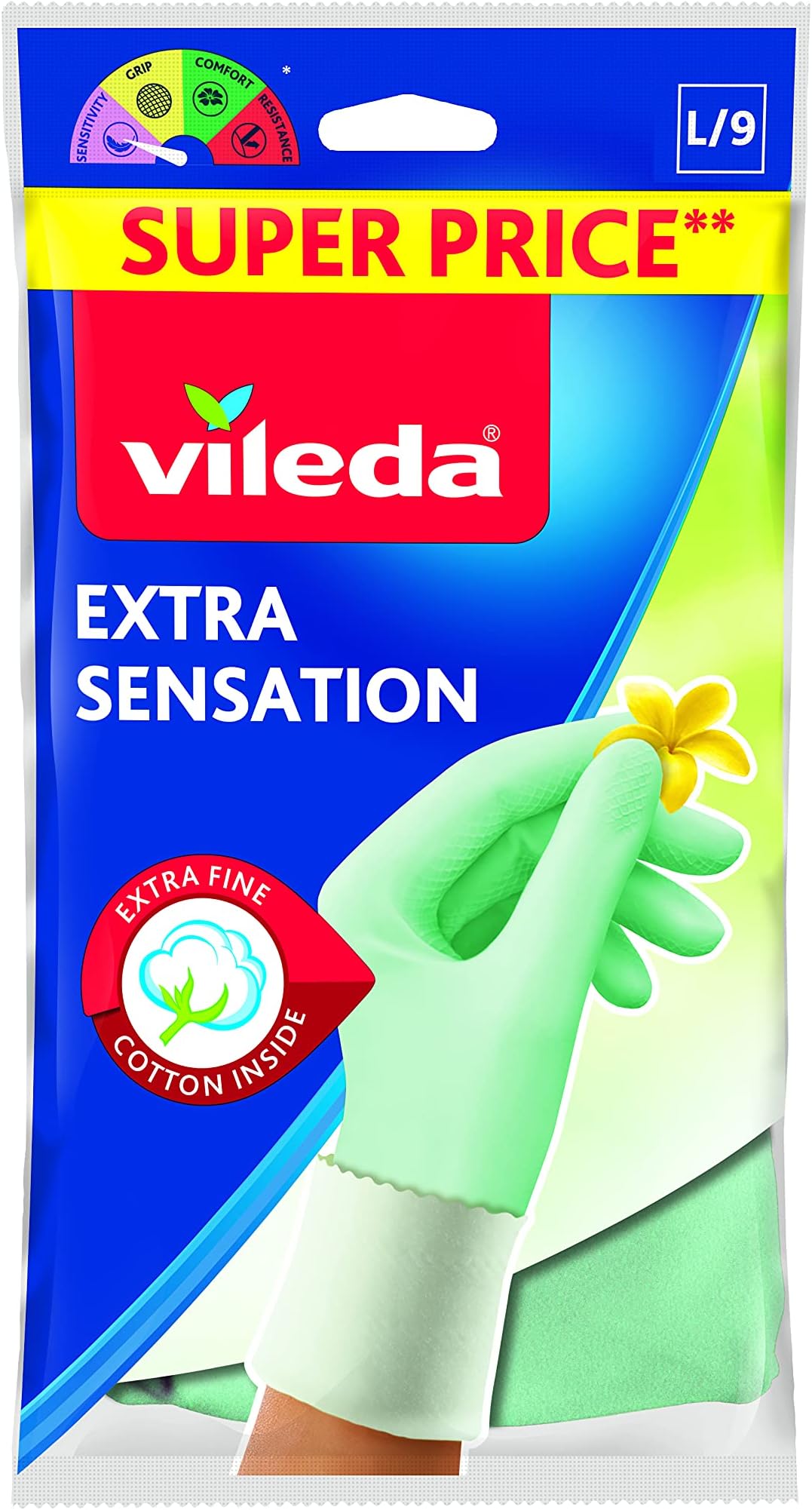 Vileda Extra Sensation Very Sensitive and Plush Inside Cotton Gloves ...
