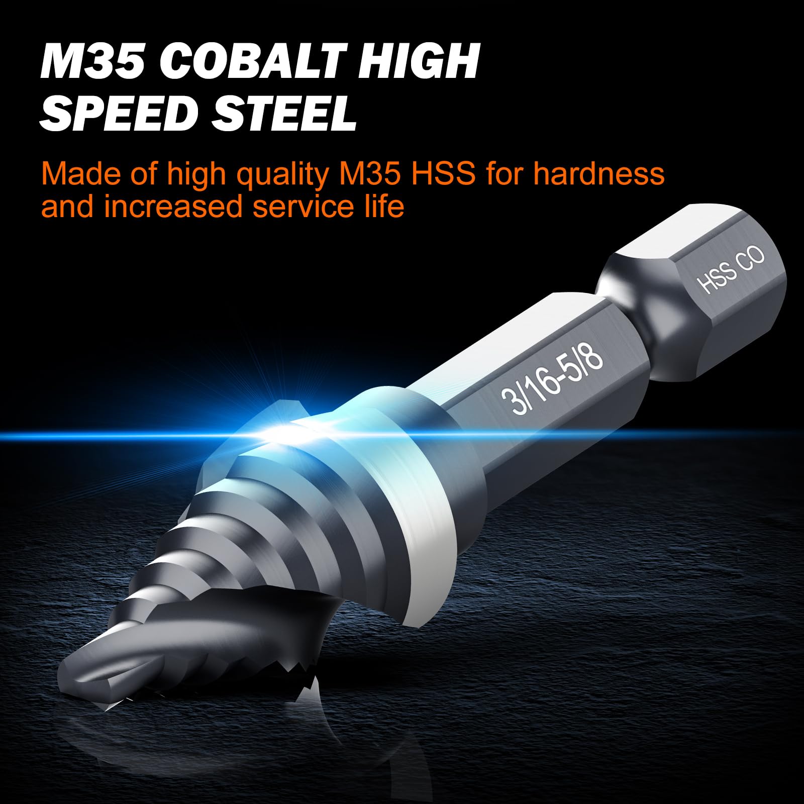 Snapklik.com : THINKWORK M35 Cobalt Spiral Flute Step Drill Bit Set, 5 ...