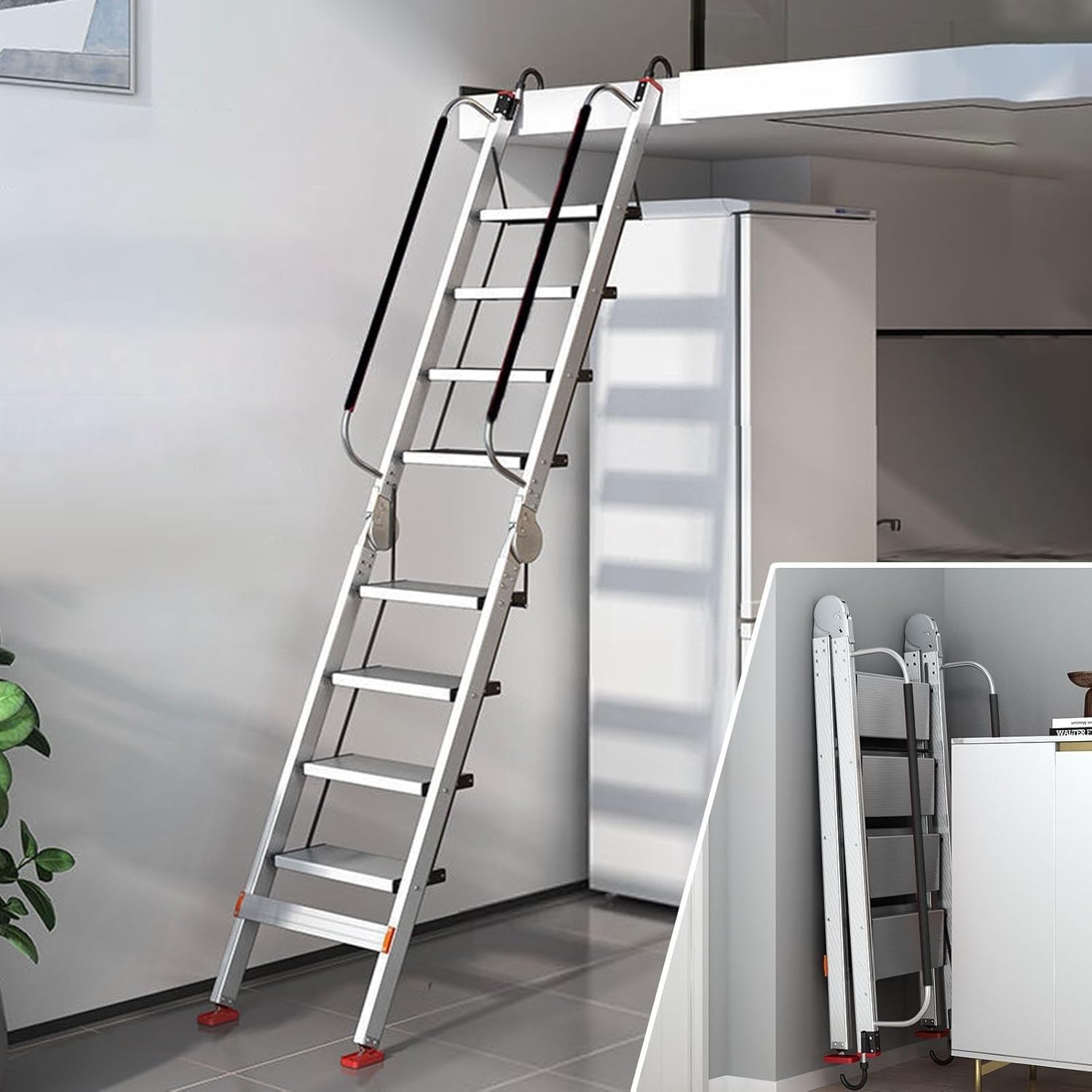 Amazon.com: Folding Attic/Egress Ladder, Silver Aluminum Alloy Loft ...