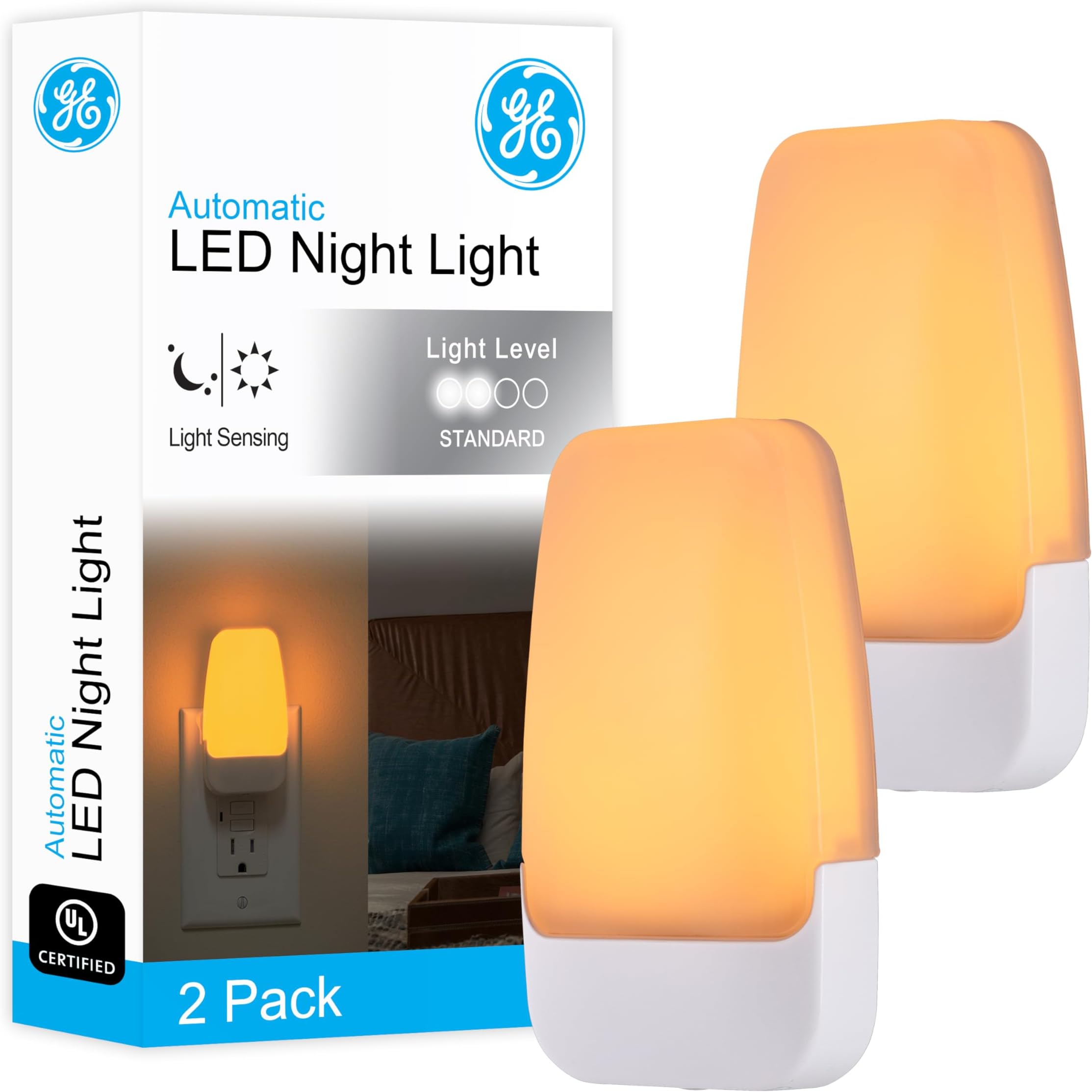 GE SleepLite LED Amber Night Light, Hi/Low Dimmable, Dusk-to-Dawn ...