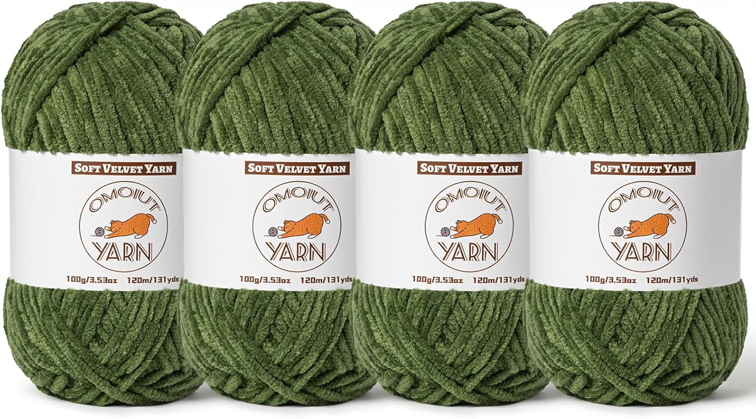 Amazon.com: 4 Pack Army Green Fluffy Velvet Yarn for Crocheting, Chunky ...