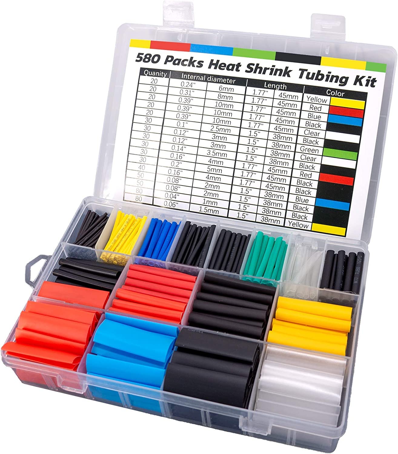 580 PCS Heat Shrink Tubing Kit, 14 Sizes Color Heat Shrink Tube ...