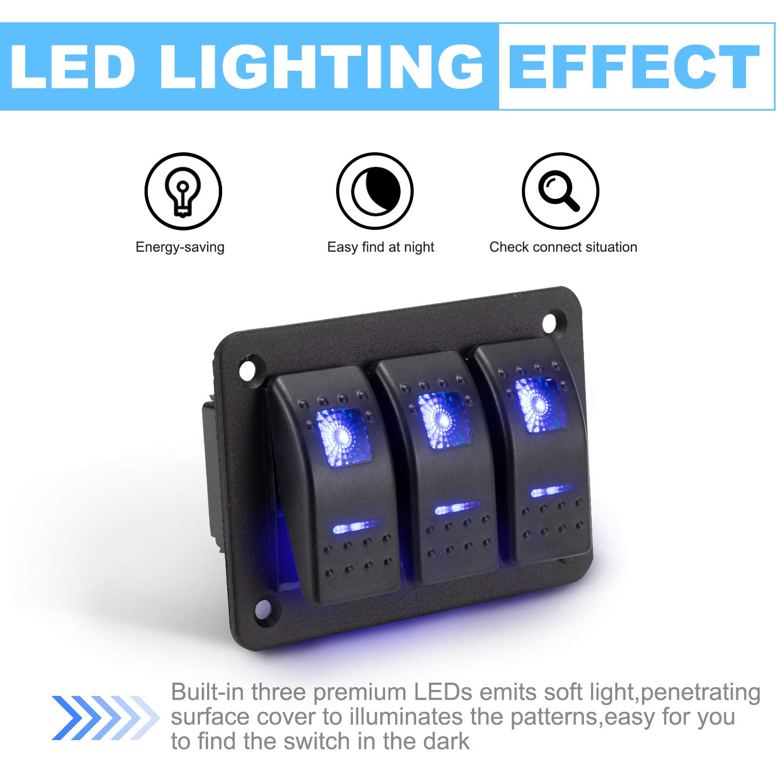 Snapklik.com : BUNKER INDUST 3 Gang Rocker Switch Aluminum Panel