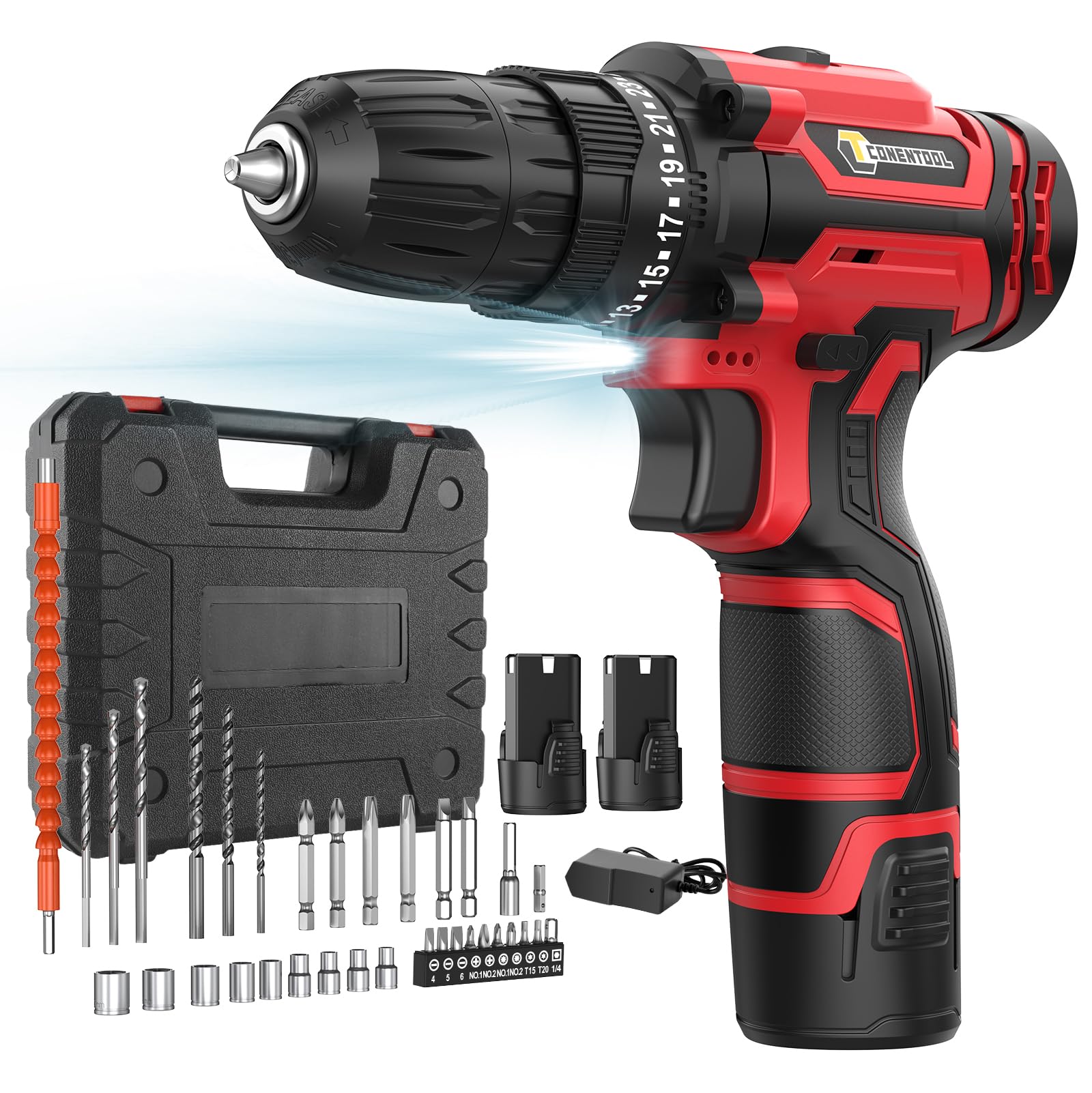 Conentool 12V Cordless Drill Driver Set, Electric Screwdriver with 2X ...