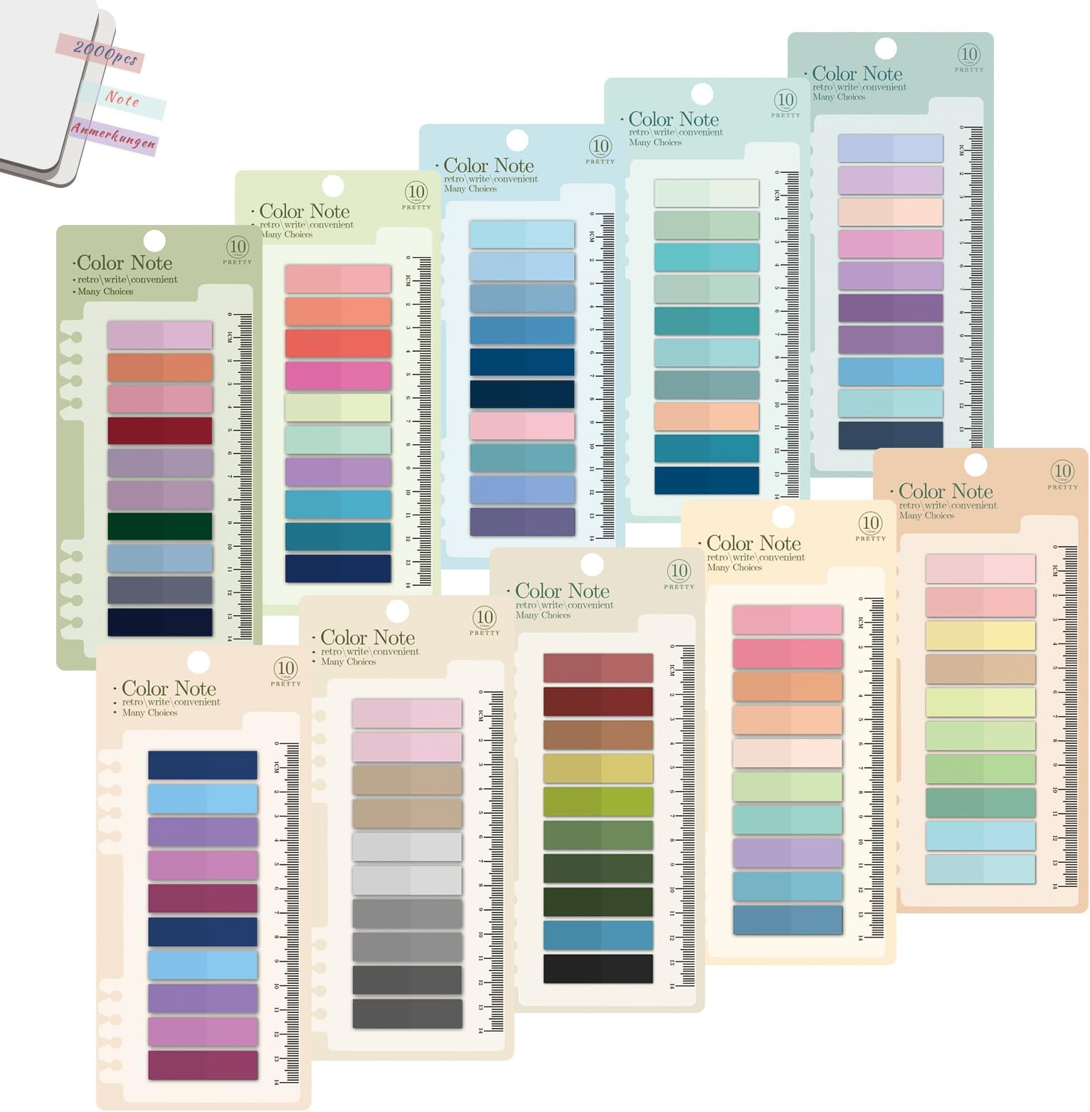 Koitoy 2000 Stück Index Sticker Tabs,10 Stile Haftnotizen Tabs sticky ...