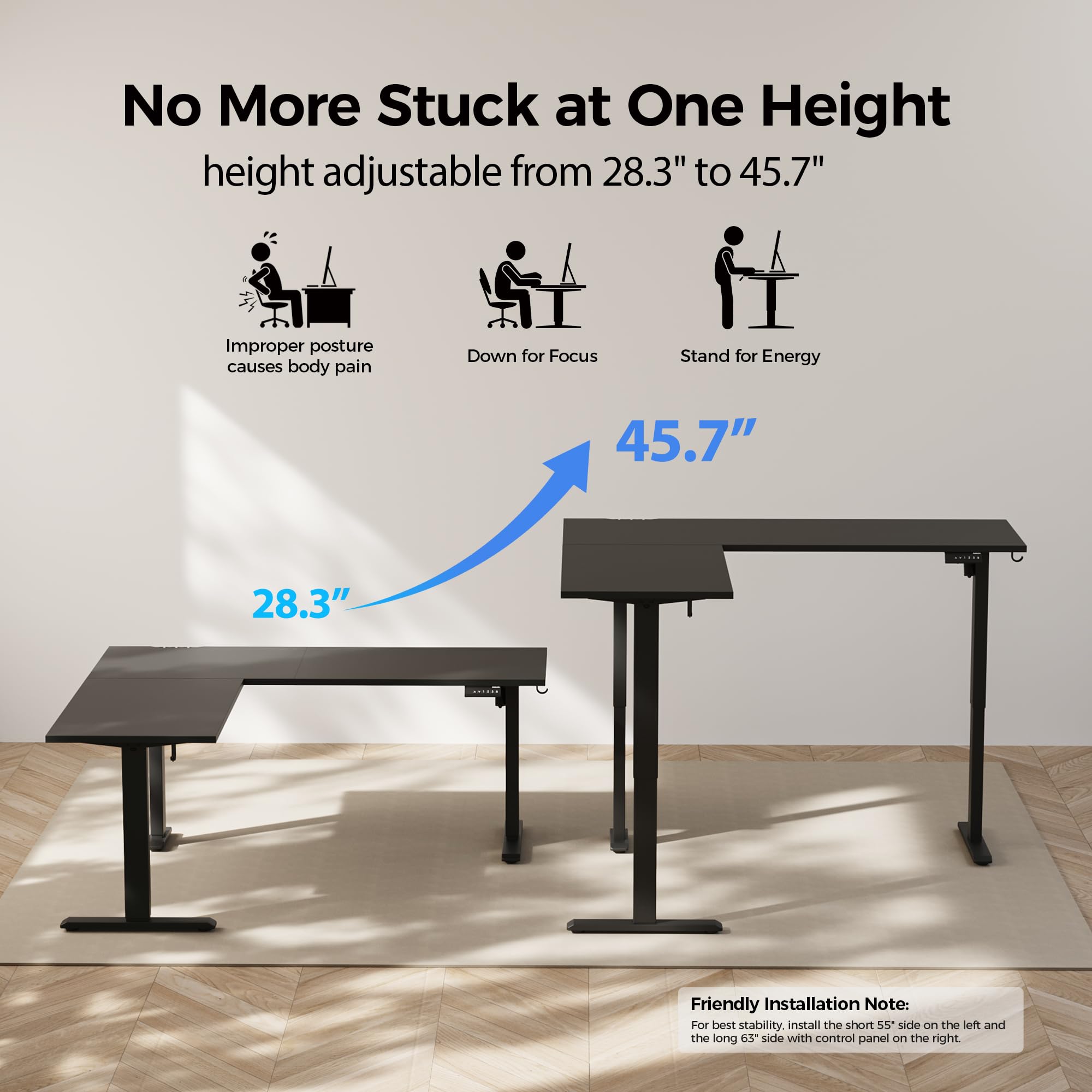 Snapklik.com : Agilestic 63 X 55 Inch L Shaped Standing Desk Adjustable ...
