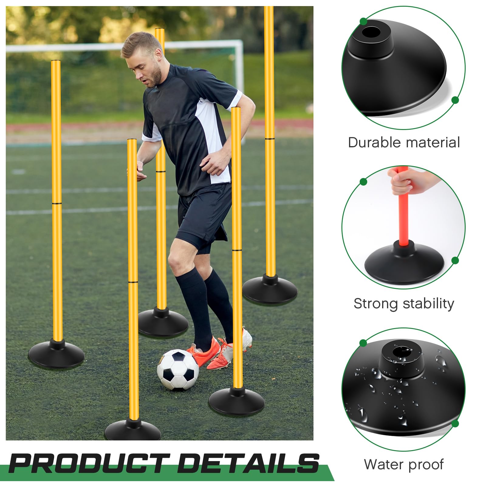 Landical 12 Pcs Weighted Slalom Pole Rubber Bases for Soccer Agility Poles 2.2 lb Pole Base for ...