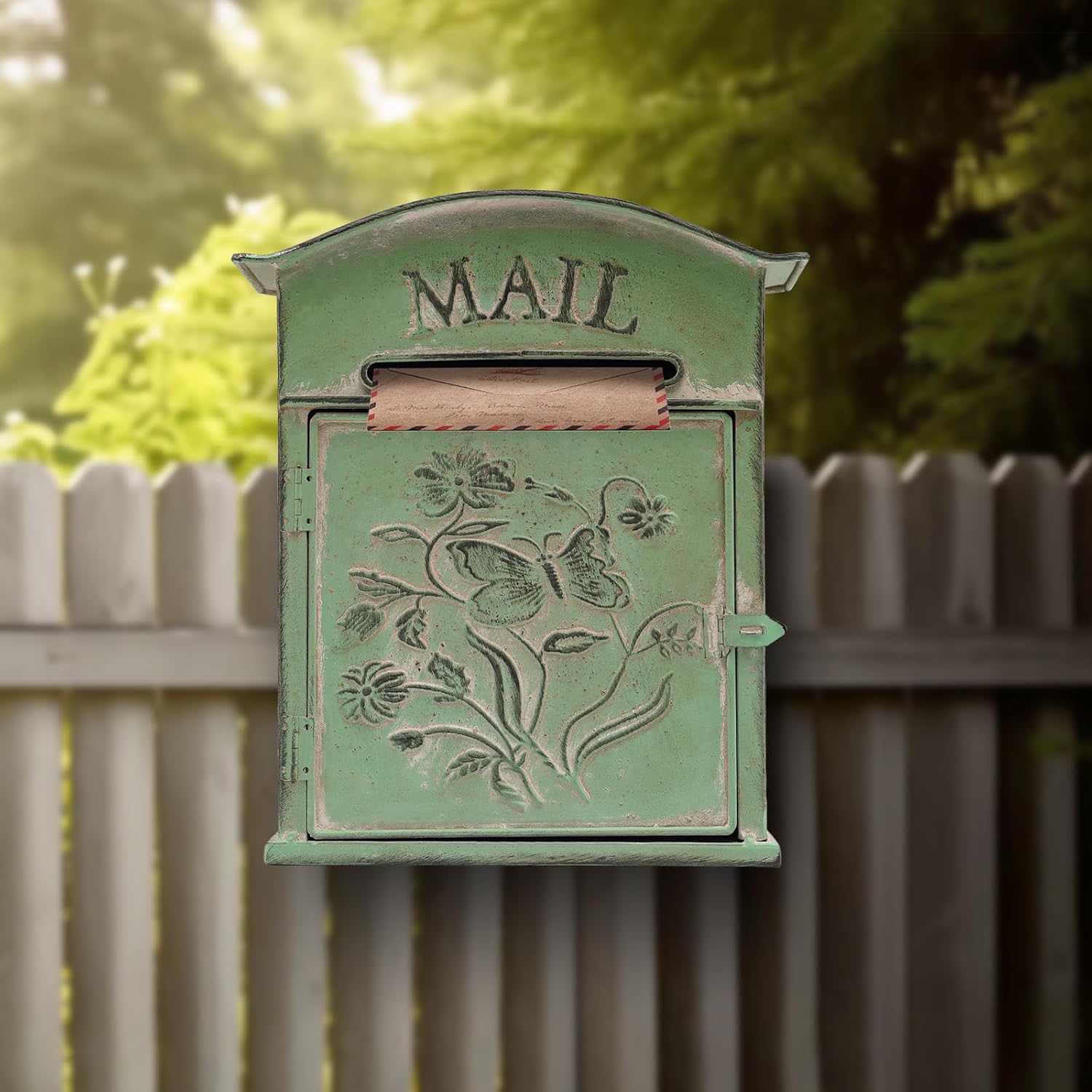 Vintage Rustic Letter Box Traditional Post Box Green Mail Box Wall ...